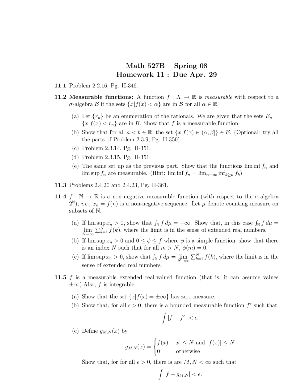 Problem On Principles Of Analysis Problem Set 11 Math 527a Docsity