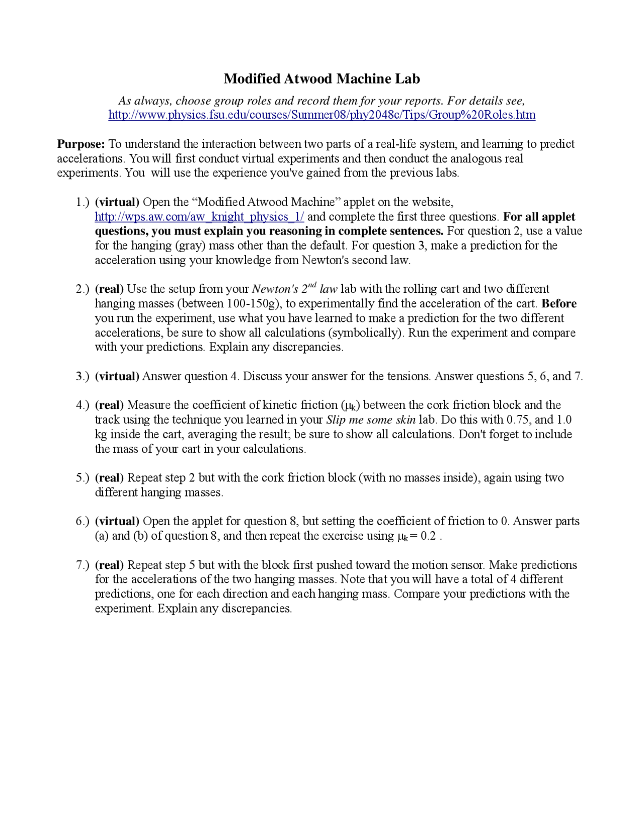 Modified Atwood Machine Lab - General Physics | PHY 2048C - Docsity