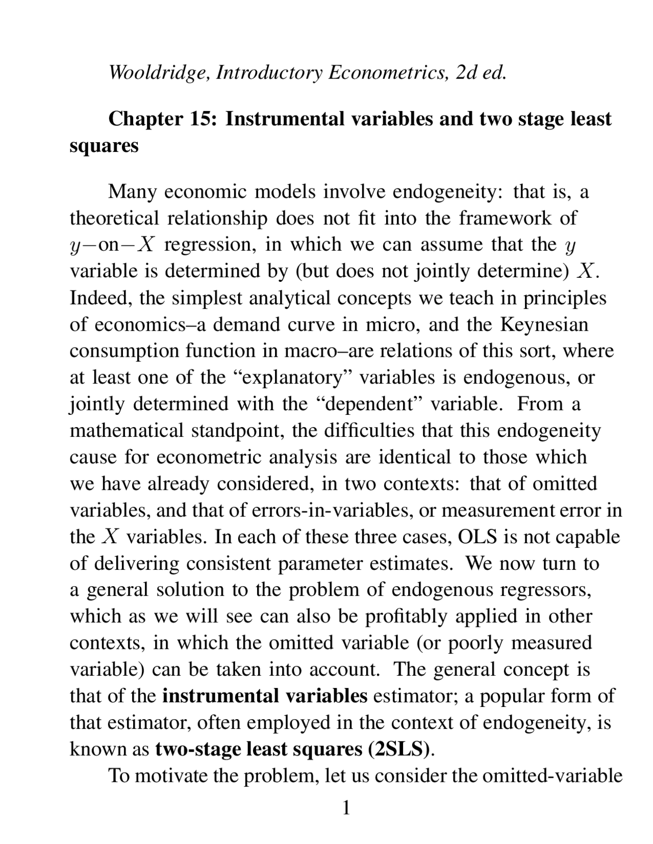 Instrumental Variables and Two Stage Least Squares | EC 228 - Docsity