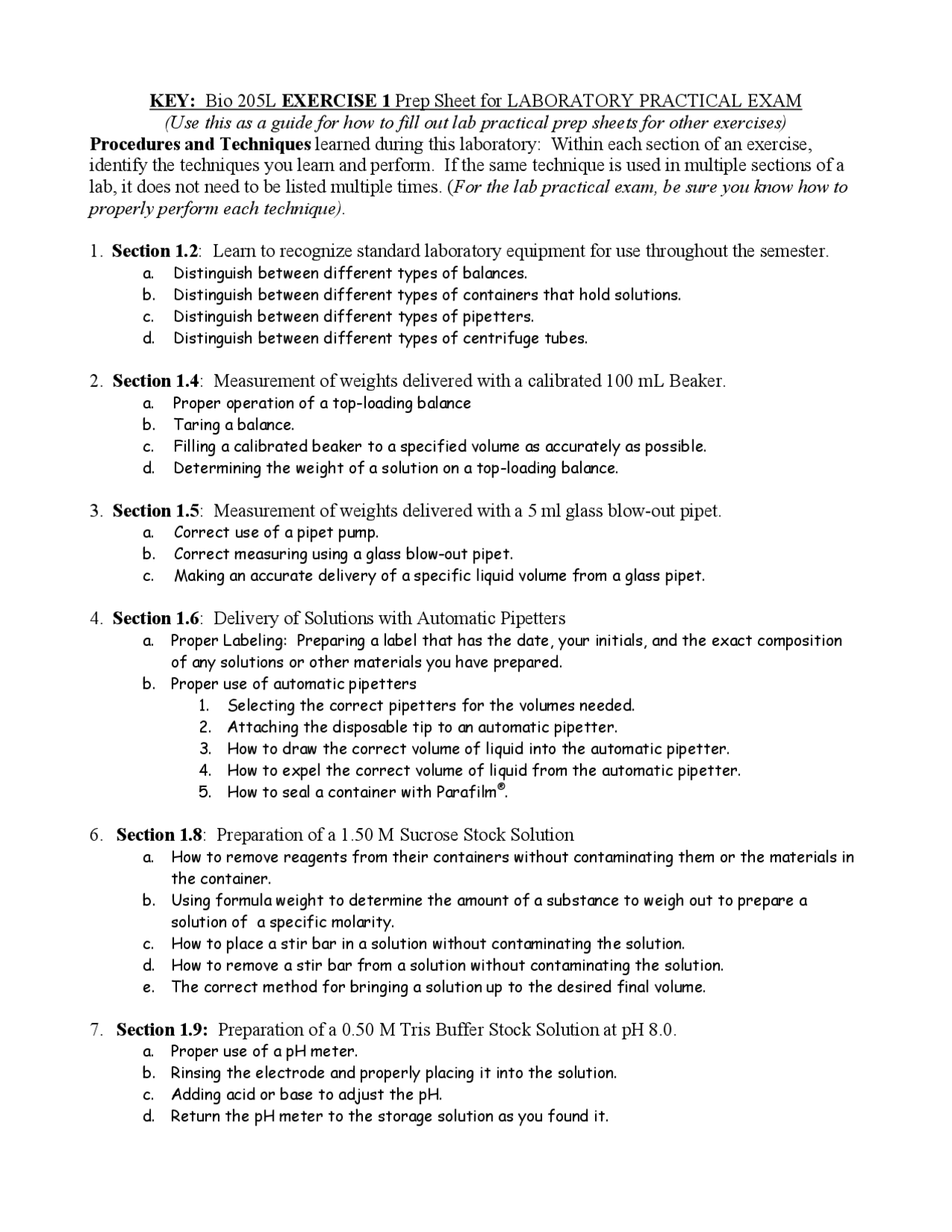 Exercise 1 for laboratory Practice Examination | BIO 205L | Lab Reports ...