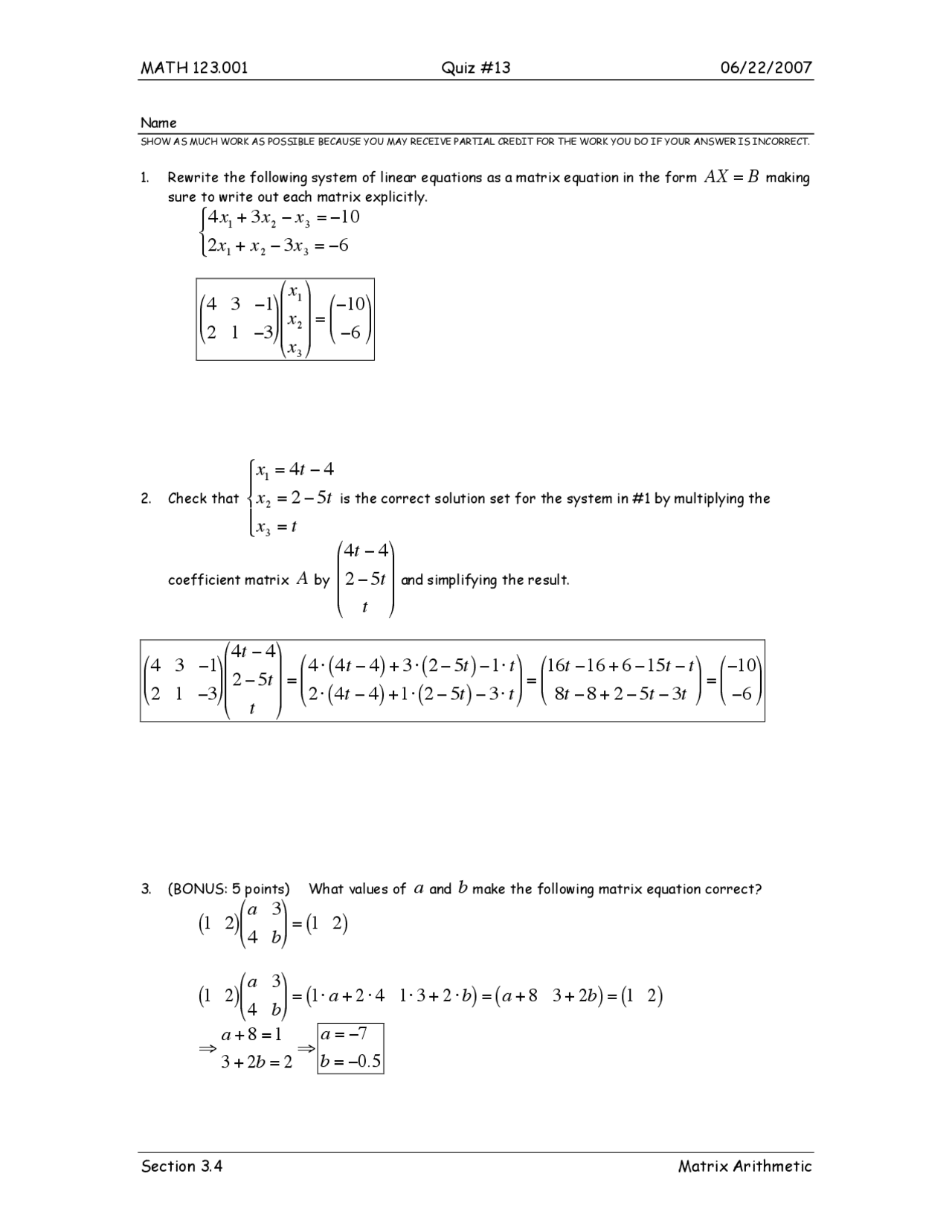 Finite Mathematics Solved Questions For Quiz 13 Math 123 Docsity