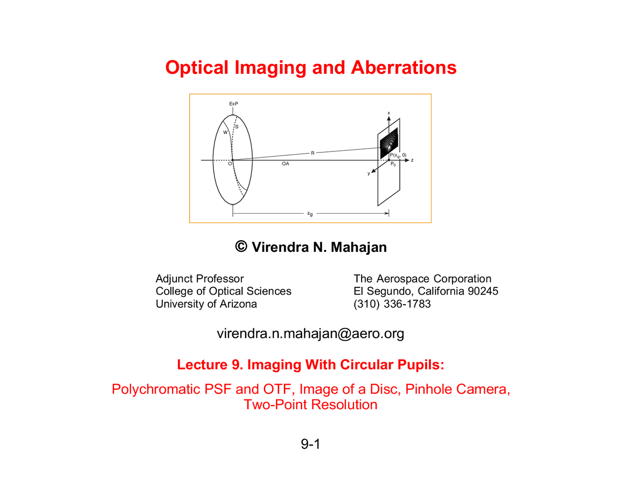 Optical Imaging And Aberrations Lecture Notes Opti 596c Docsity