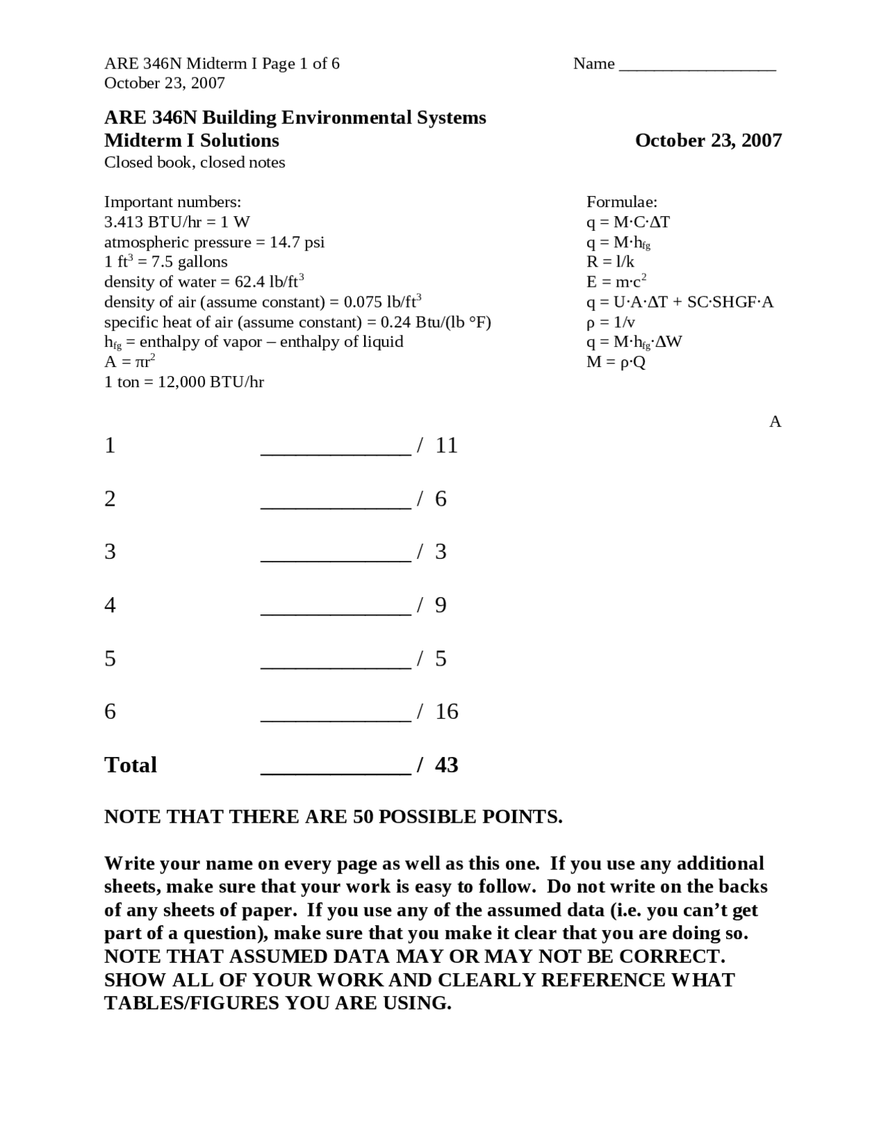 Midterm Exam 1 With Solutions Building Environment Systems Are 346n
