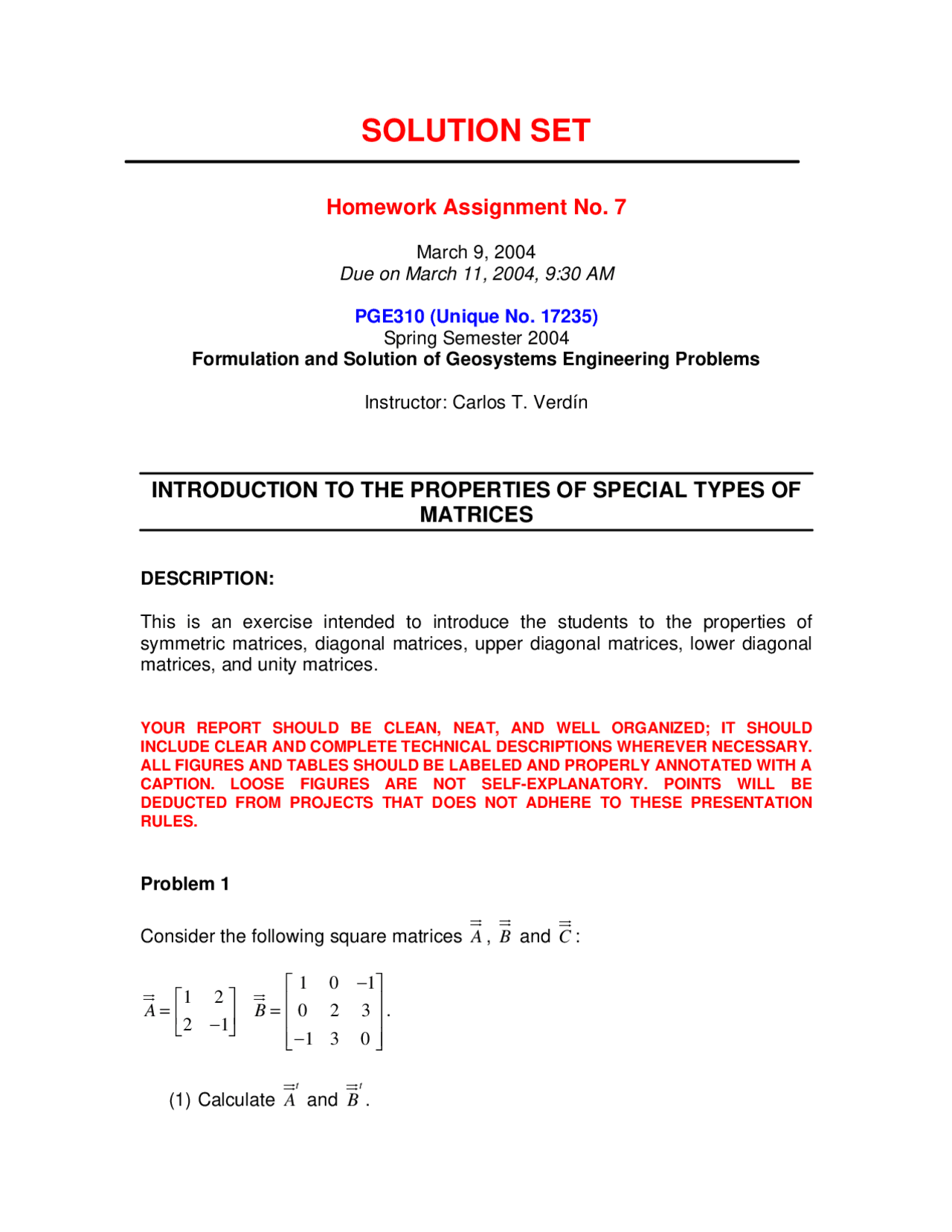 Introduction To The Properties Of Special Types Of Matrices Pge 310