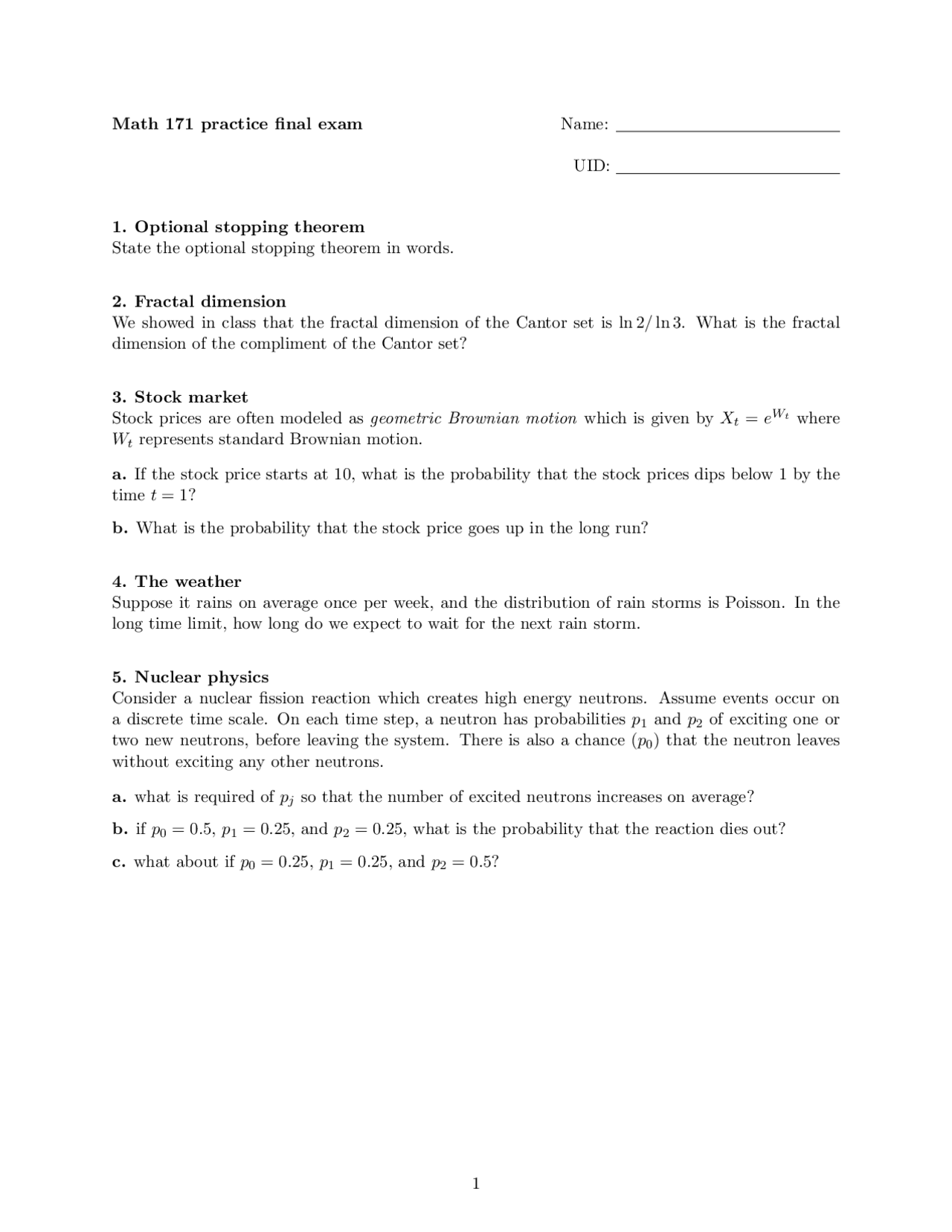 5 Practice Questions Final Exam Cryptography Math 0209a Docsity