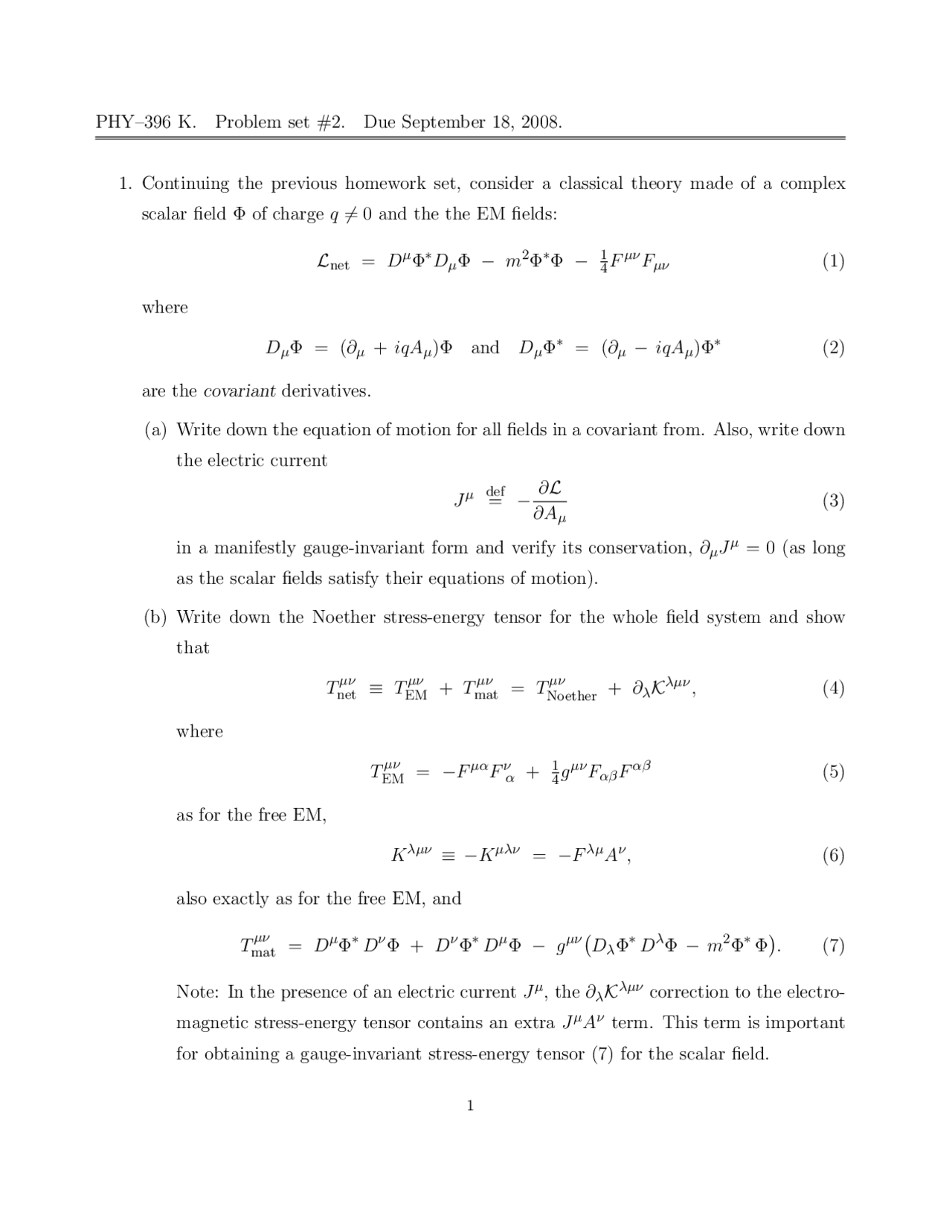 Problem Set 2 Quantum Field Theory I Phy 396k Docsity