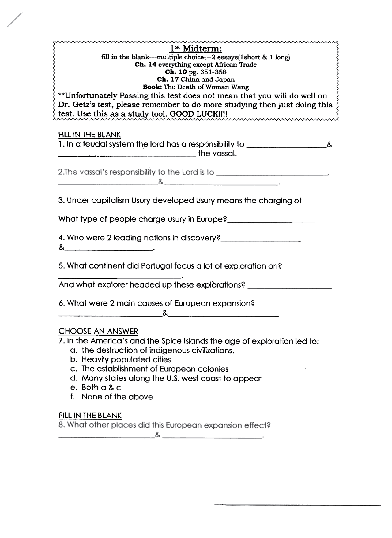 Midterm Exam Questions - World Civilization II | HIS 1102 | Exams World ...