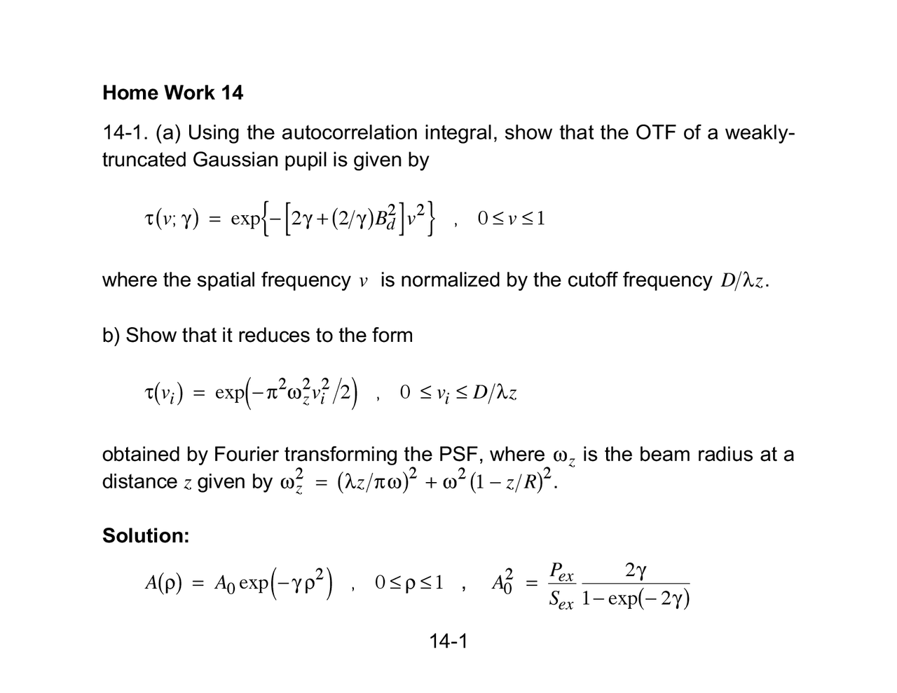 Solution Assignment 14 Aberrated Imaging And Propagation Opti 596c