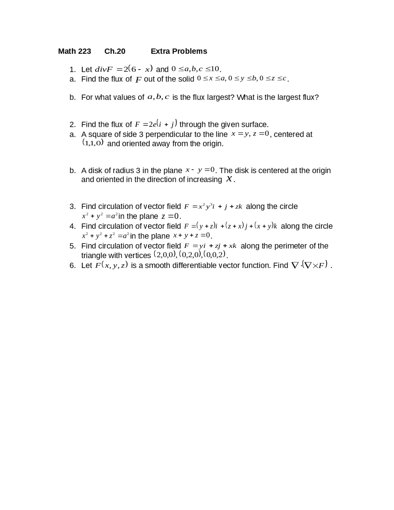 6 Unsolved Problems On Vector Calculus Math 223 Docsity