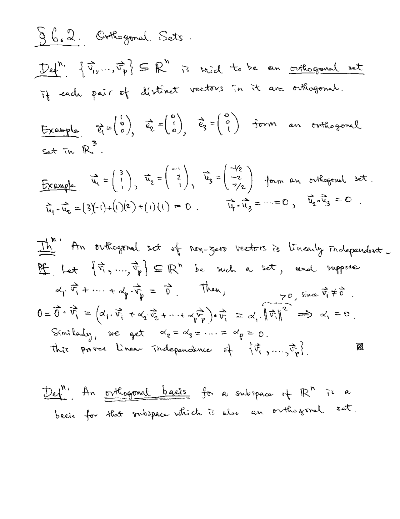 Orthogonal Sets Lecture Notes M 340l Docsity