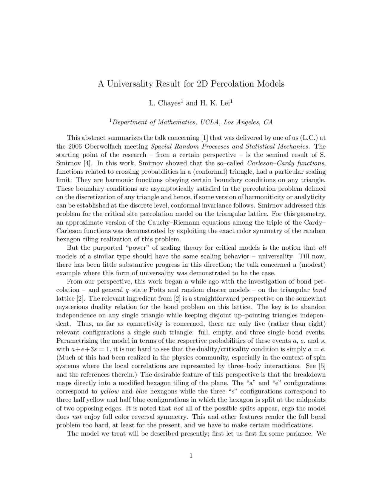 Lecture Notes on 2D Percolation Models | MATH 0209A - Docsity