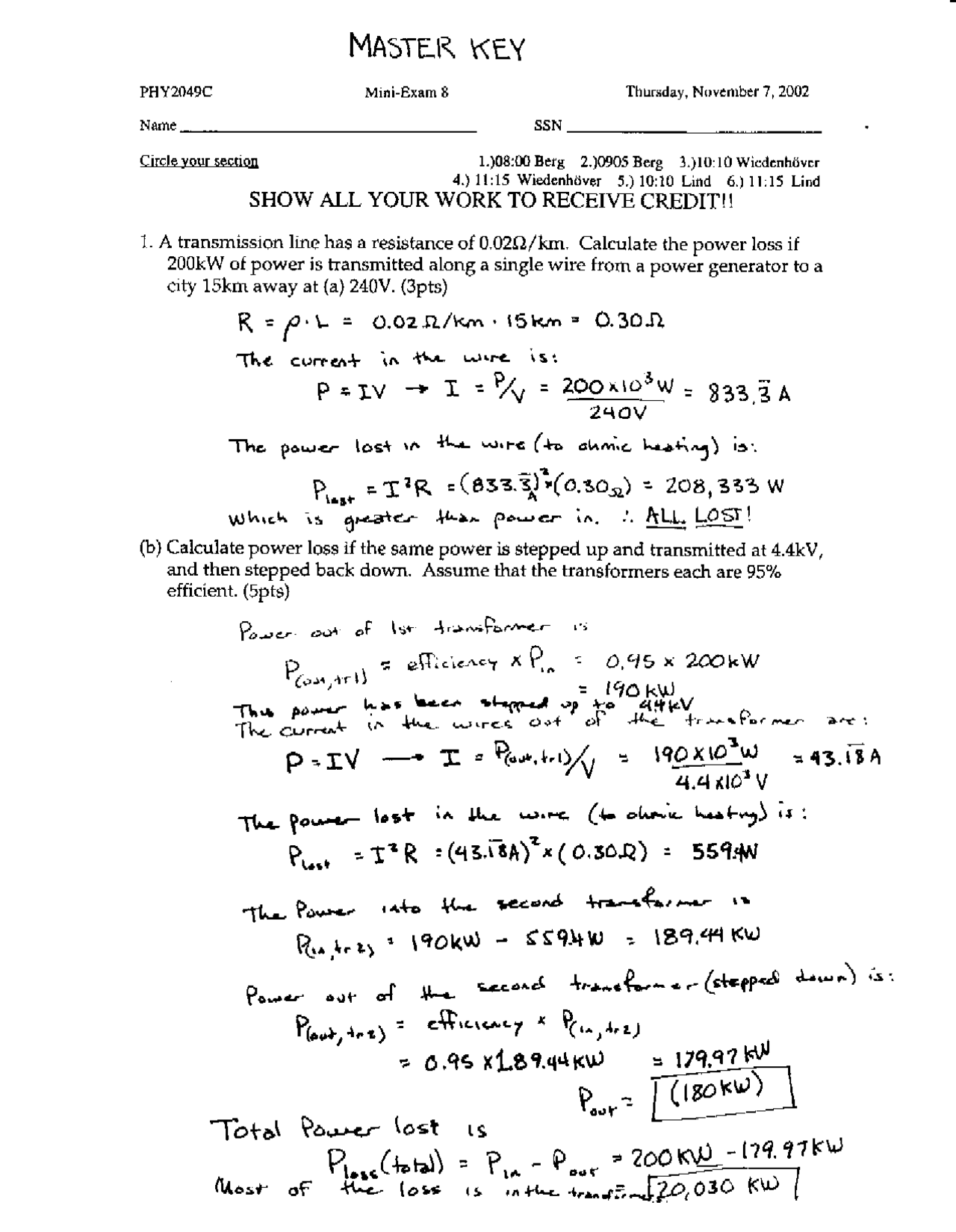 Master Key Exam 8 - General Physics B | PHY 2049C - Docsity