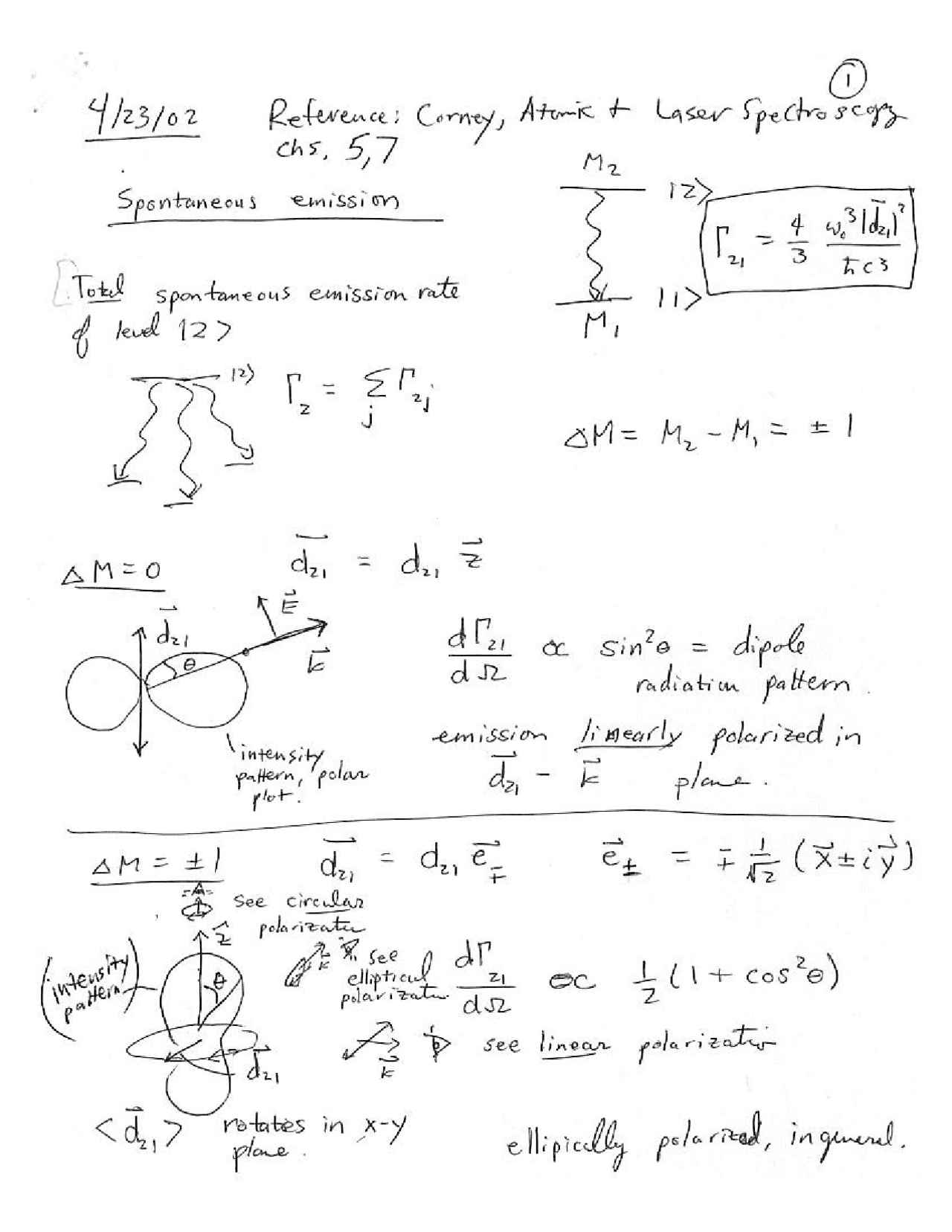 Handwritten Notes On Atomic And Laser Spectroscopy Phy 395m Docsity
