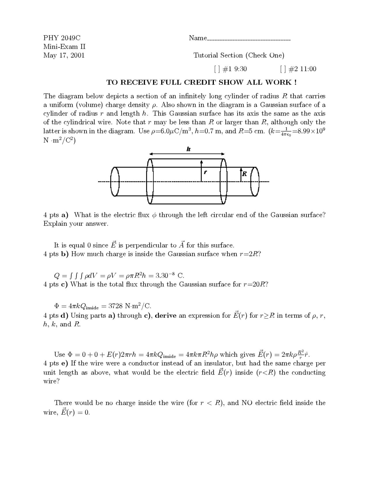Electric Flux General Physics Ii Exam 2 Phy 2049c Docsity