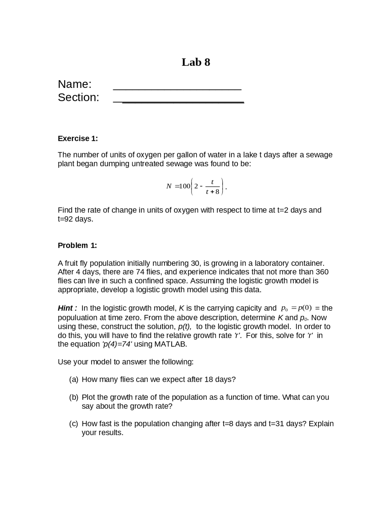 Lab 8 2 Exercise Problems On Computational Linear Algebra Mat 3930