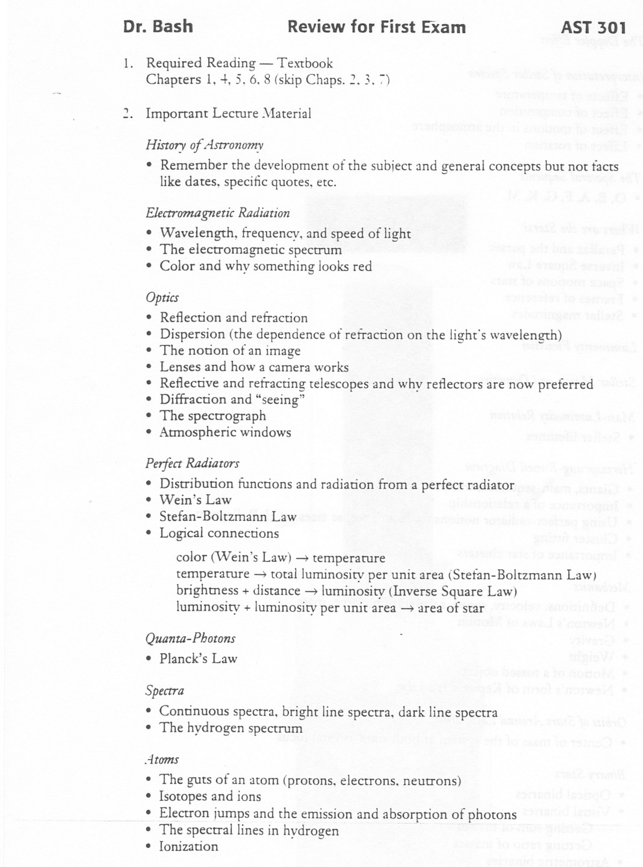 Review Sheet for Introduction to Astronomy - Past Exam 1 | AST 301 ...