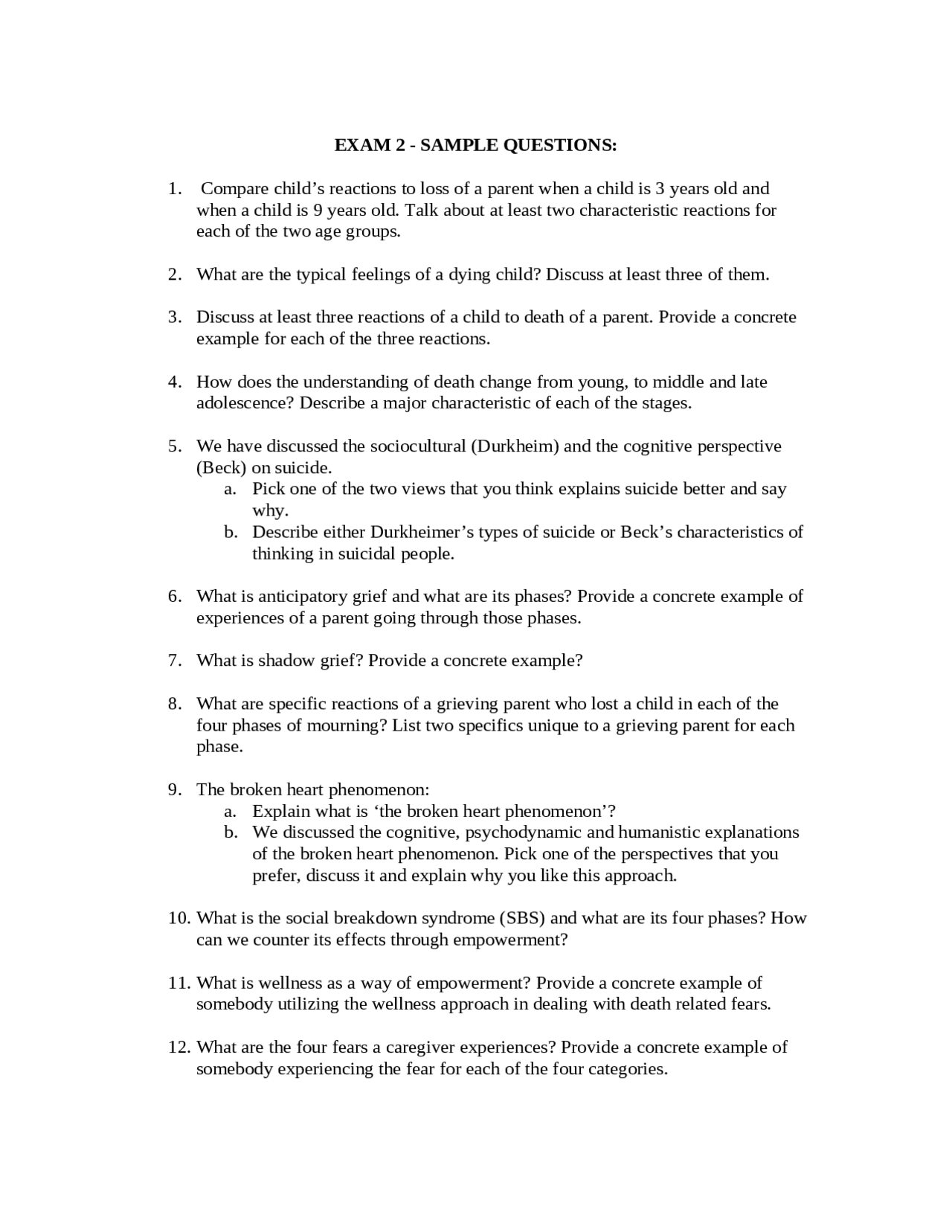 Sample Questions for Psychology of Death and Loss - Exam II | PSYC 456 ...