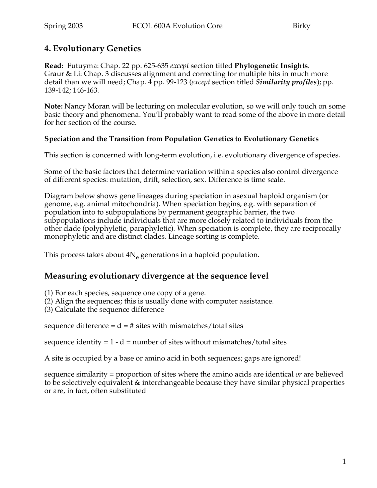 Evolutionary Genetics Calculating Evolutionary Rates Ecol 600b Docsity
