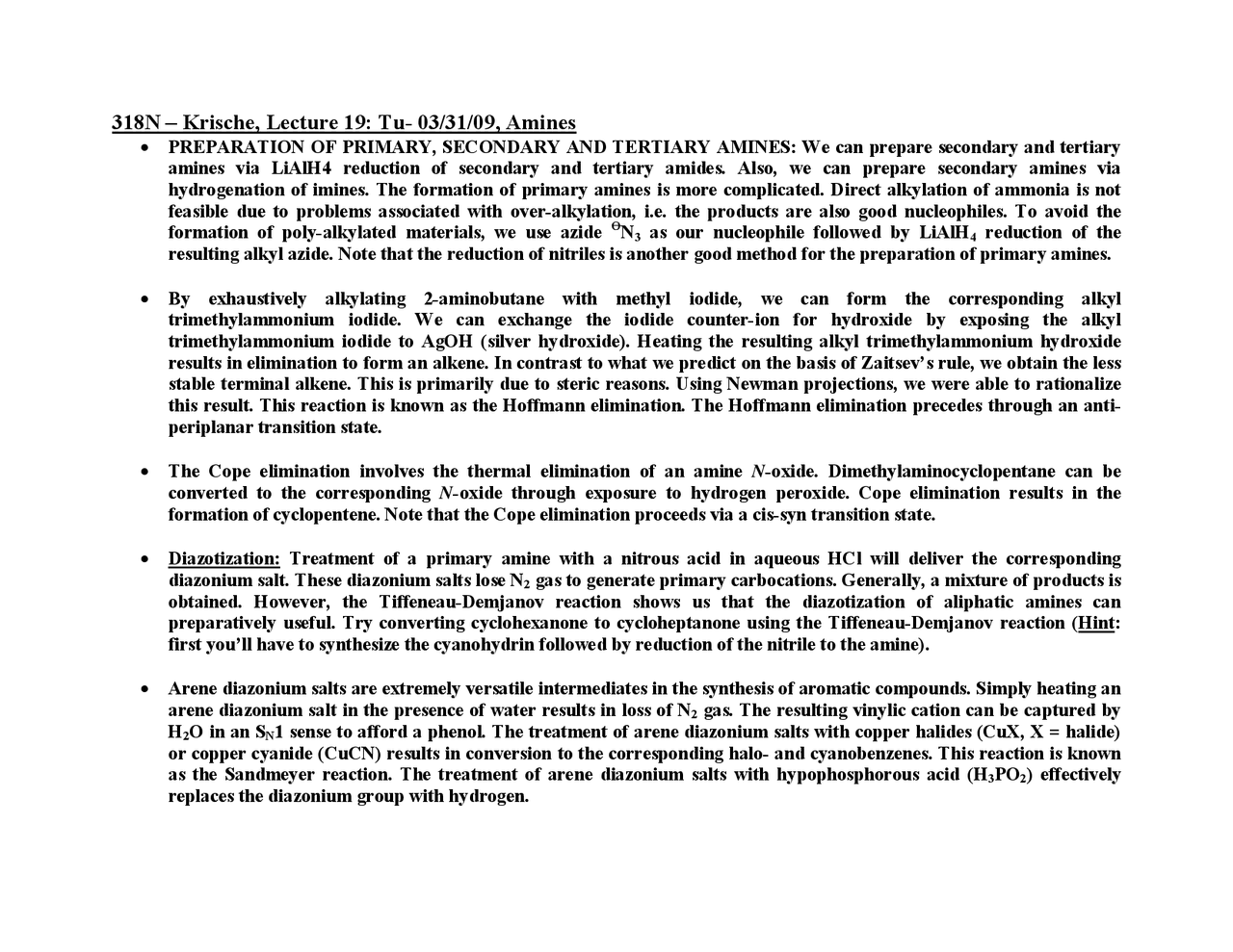 Amines Lecture Notes Organic Chemistry Ii Ch 318n Docsity