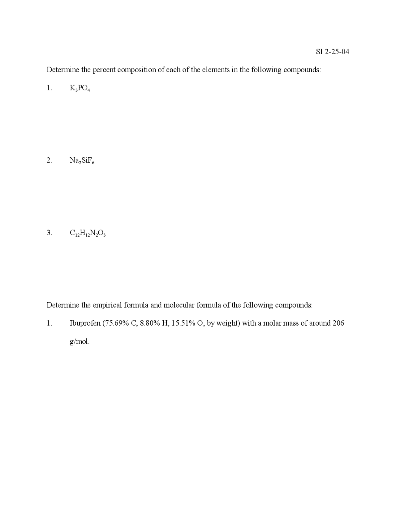 General Chemistry I Assignment 2004 Che 1101 Docsity