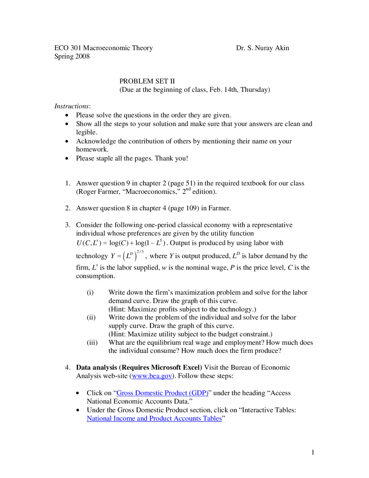 Practice Problem Set 2 Macroeconomic Theory Eco 301 Docsity