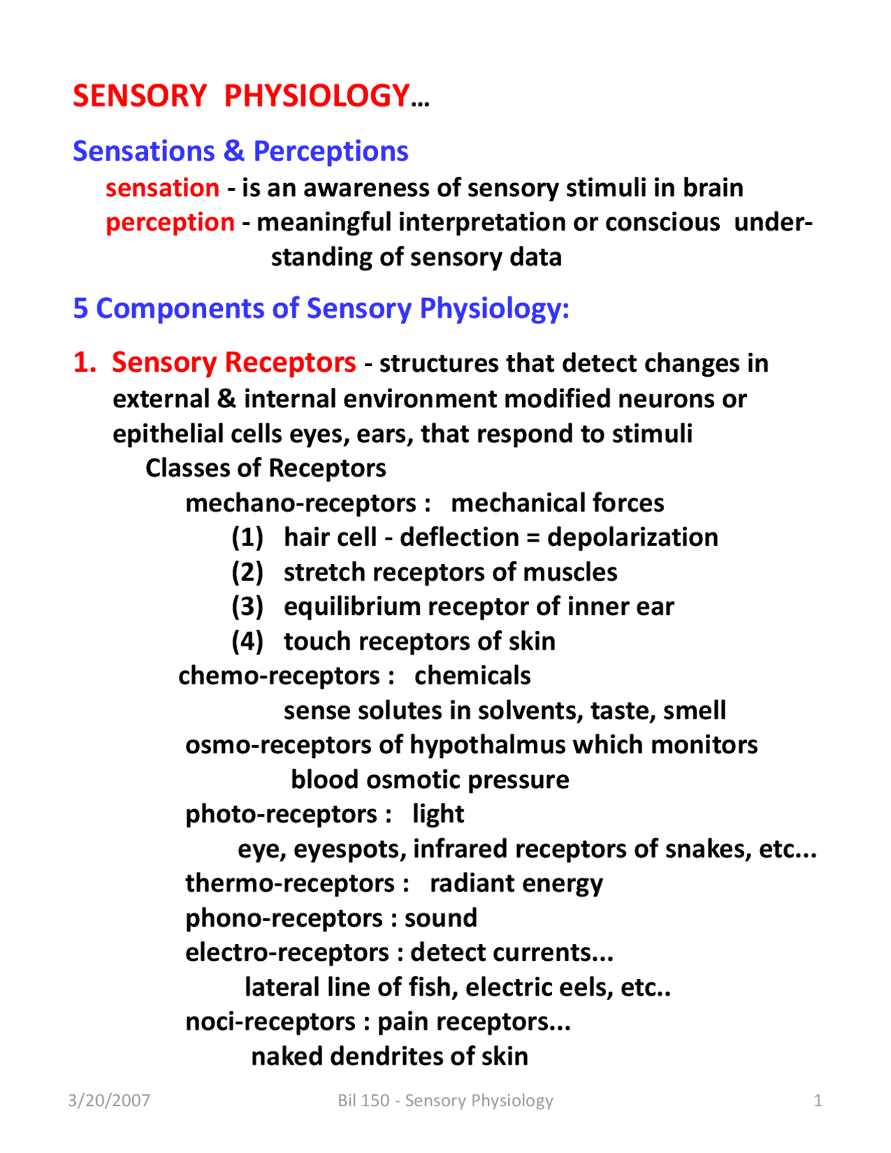 Understanding Sensations and Perceptions through Sensory Physiology ...