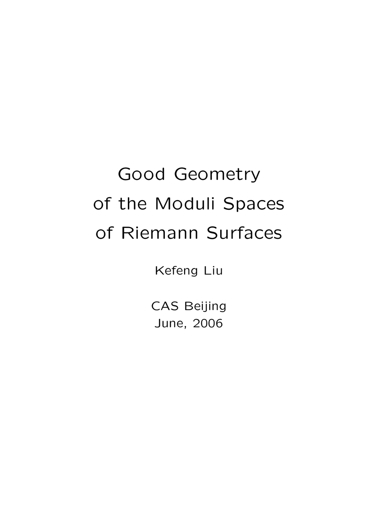 Good Geometry of the Moduli Spaces of Riemann Surfaces | MATH 0209A - Docsity
