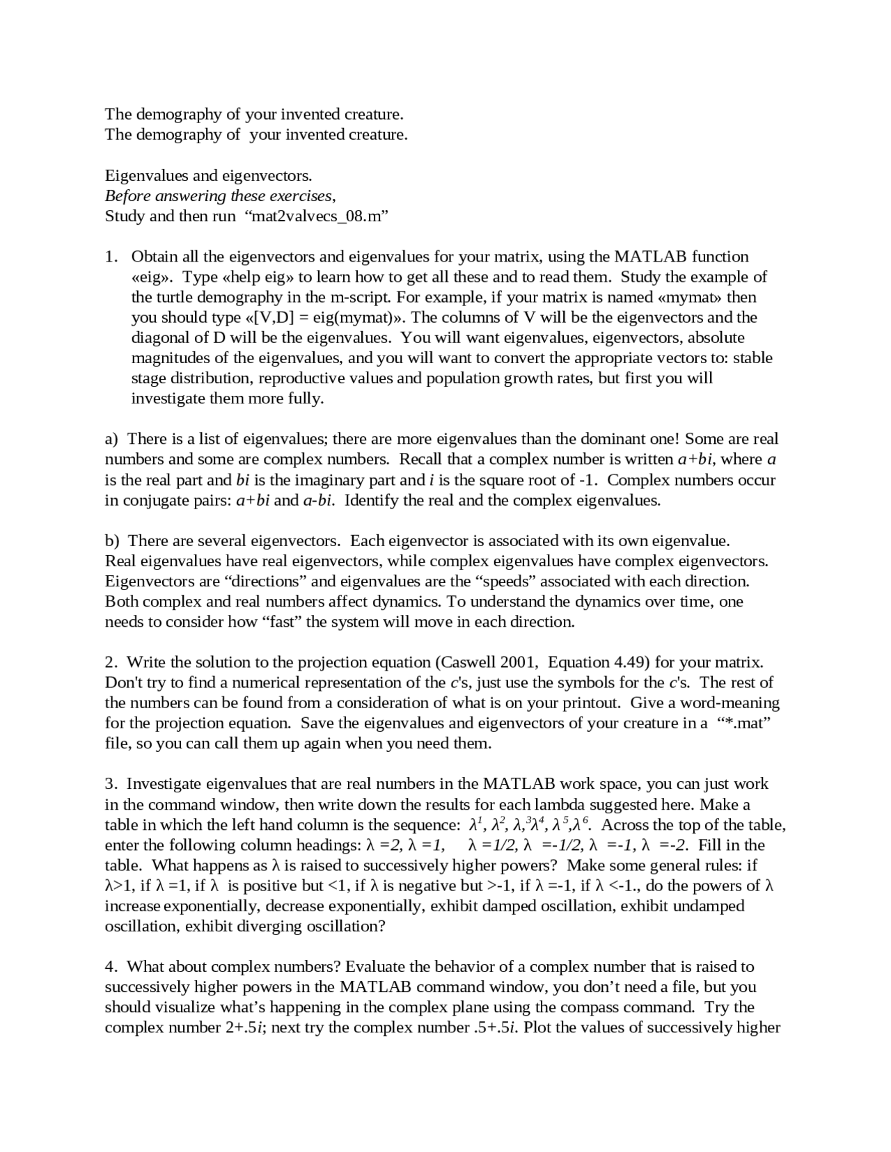Notes On Ecology Eigenvalues And Eigenvectors Bil 235 Docsity