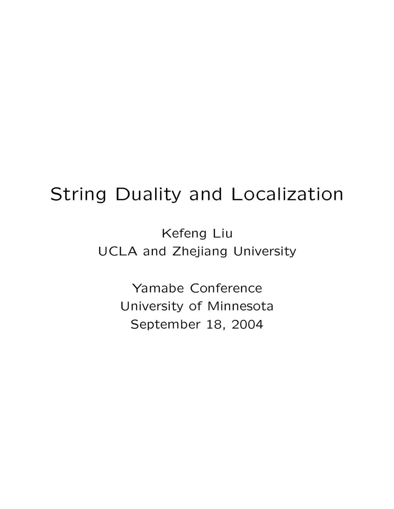 String Duality and Localization - Lecture Notes | MATH 0209A - Docsity