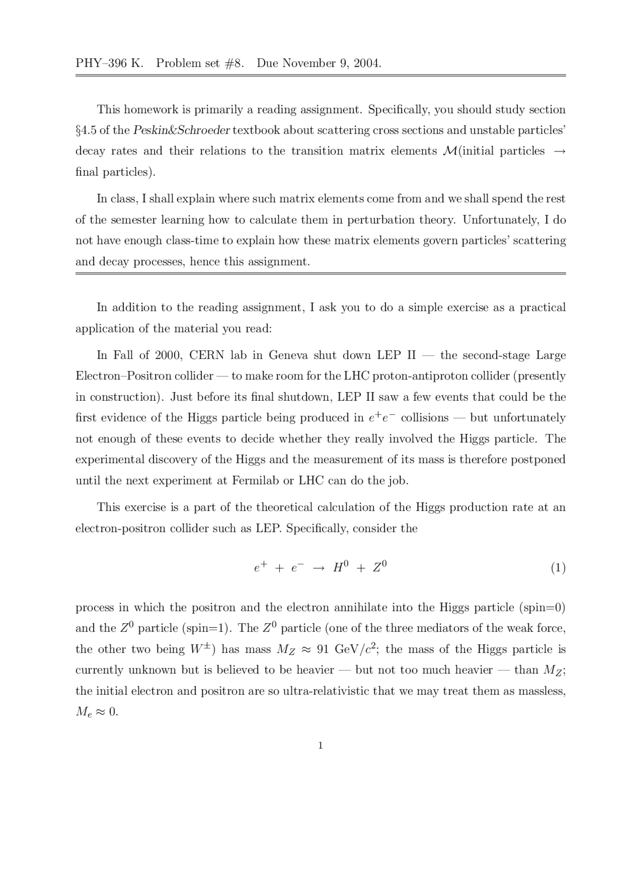 Problem Set 8 For Quantum Field Theory Phy 396k Docsity