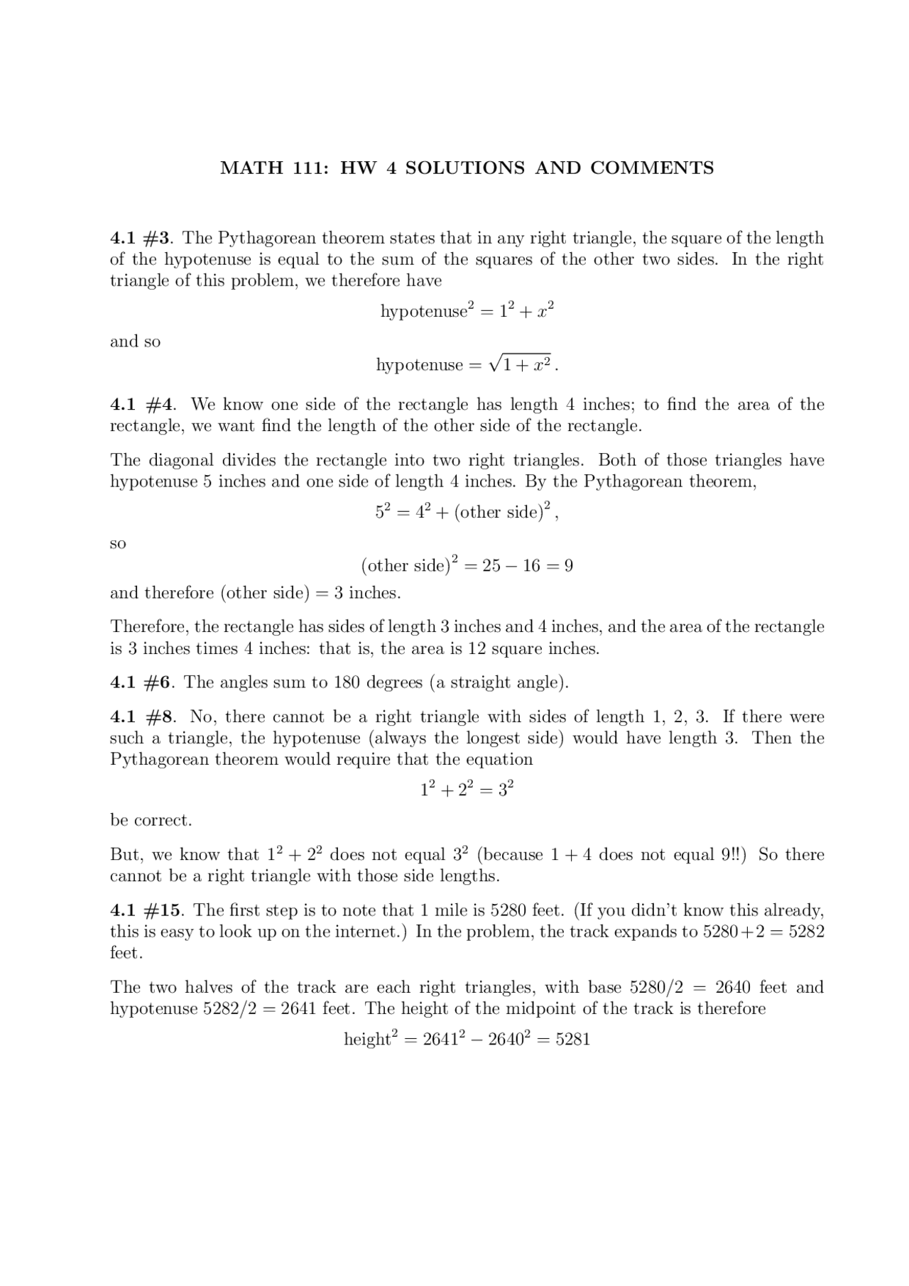 Plane Trigonometry Homework 4 Solutions Math 111 Docsity