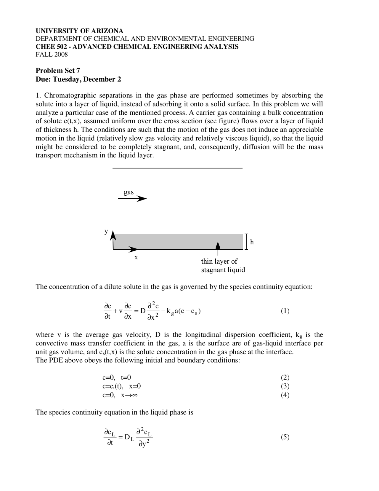Homework 7 Solutions For Advanced Chemical Engineering Analysis Chee