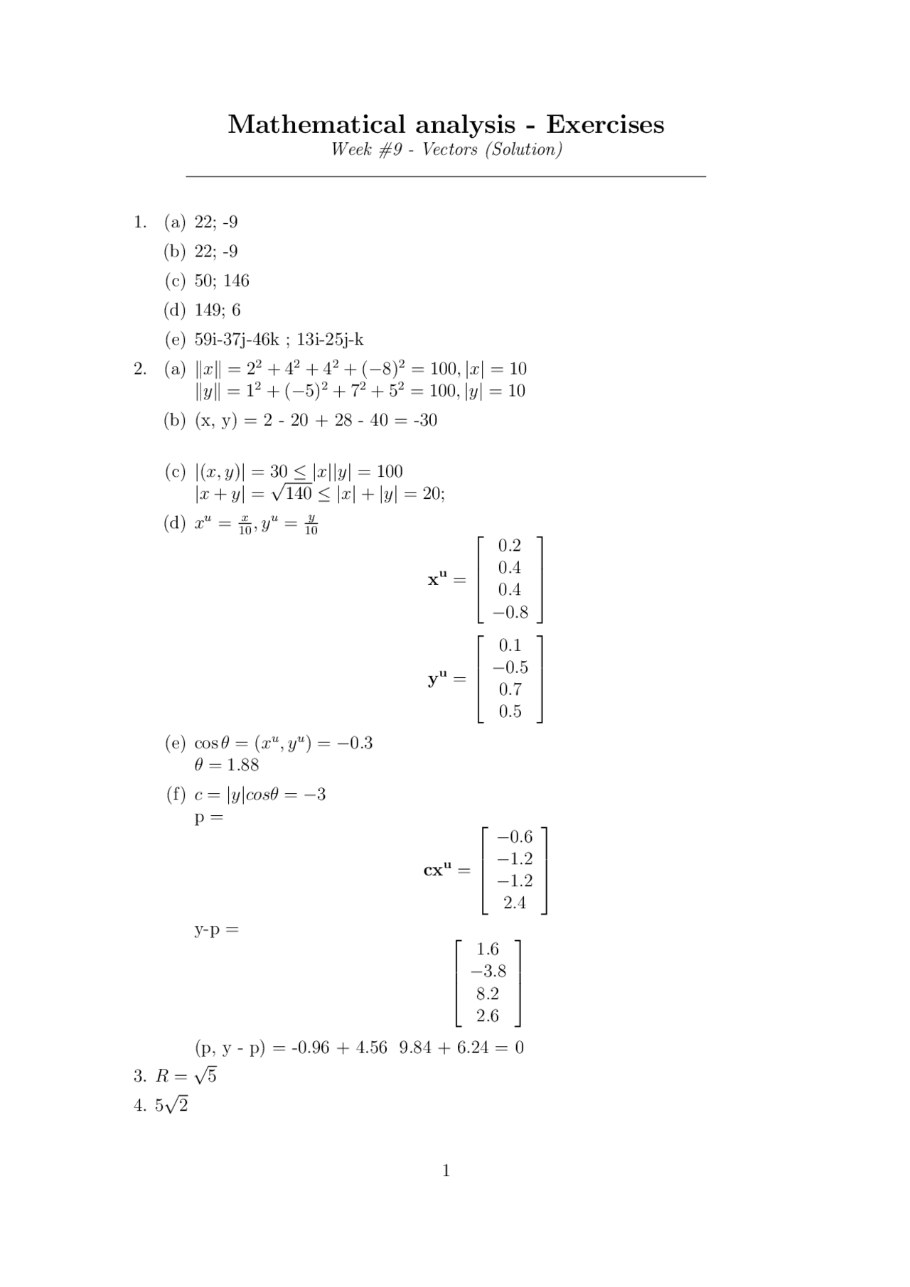 Mathematical Analysis Exercises 9 Docsity