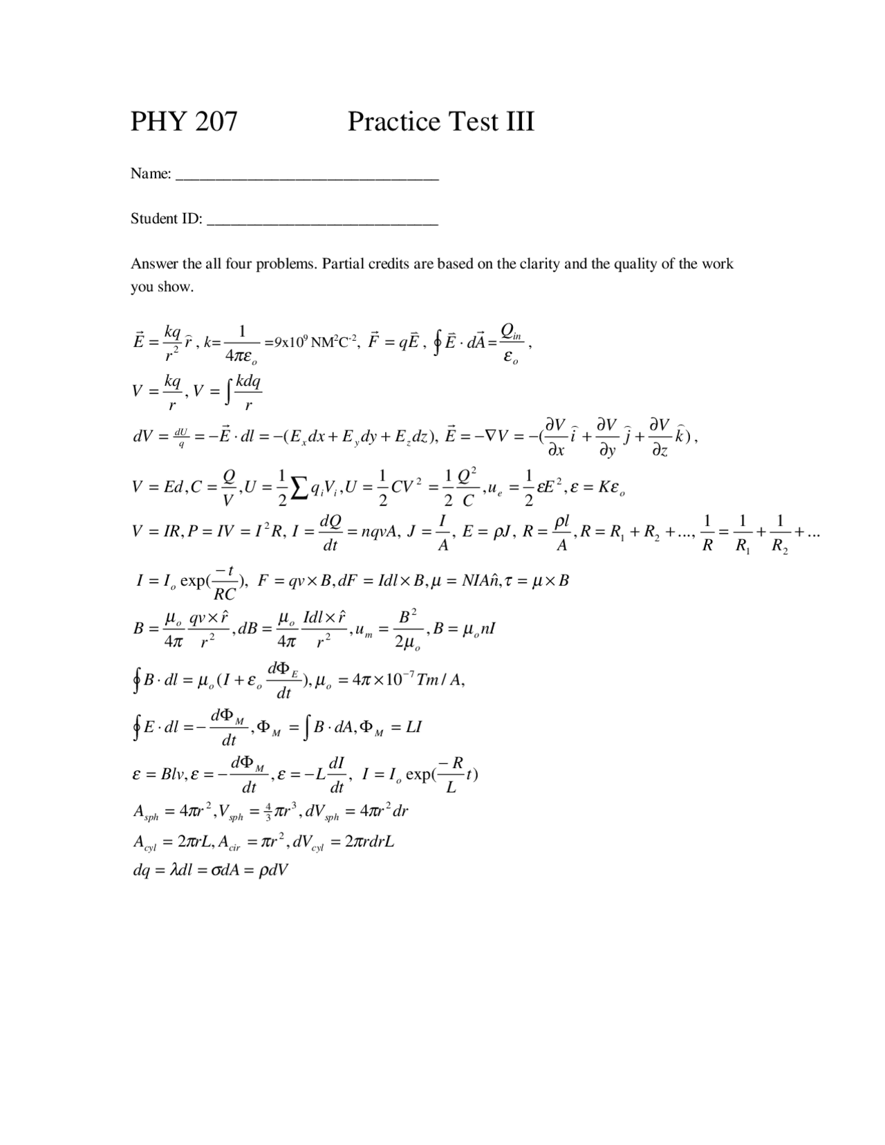 4 Practice Problems on Discussions Section - Examination 3 | PHY 207 - Docsity