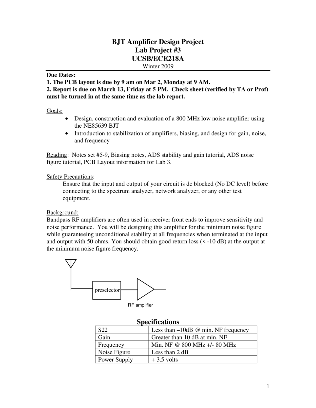 Bjt Amplifier Design Lab Project 3 Ece 218a Docsity