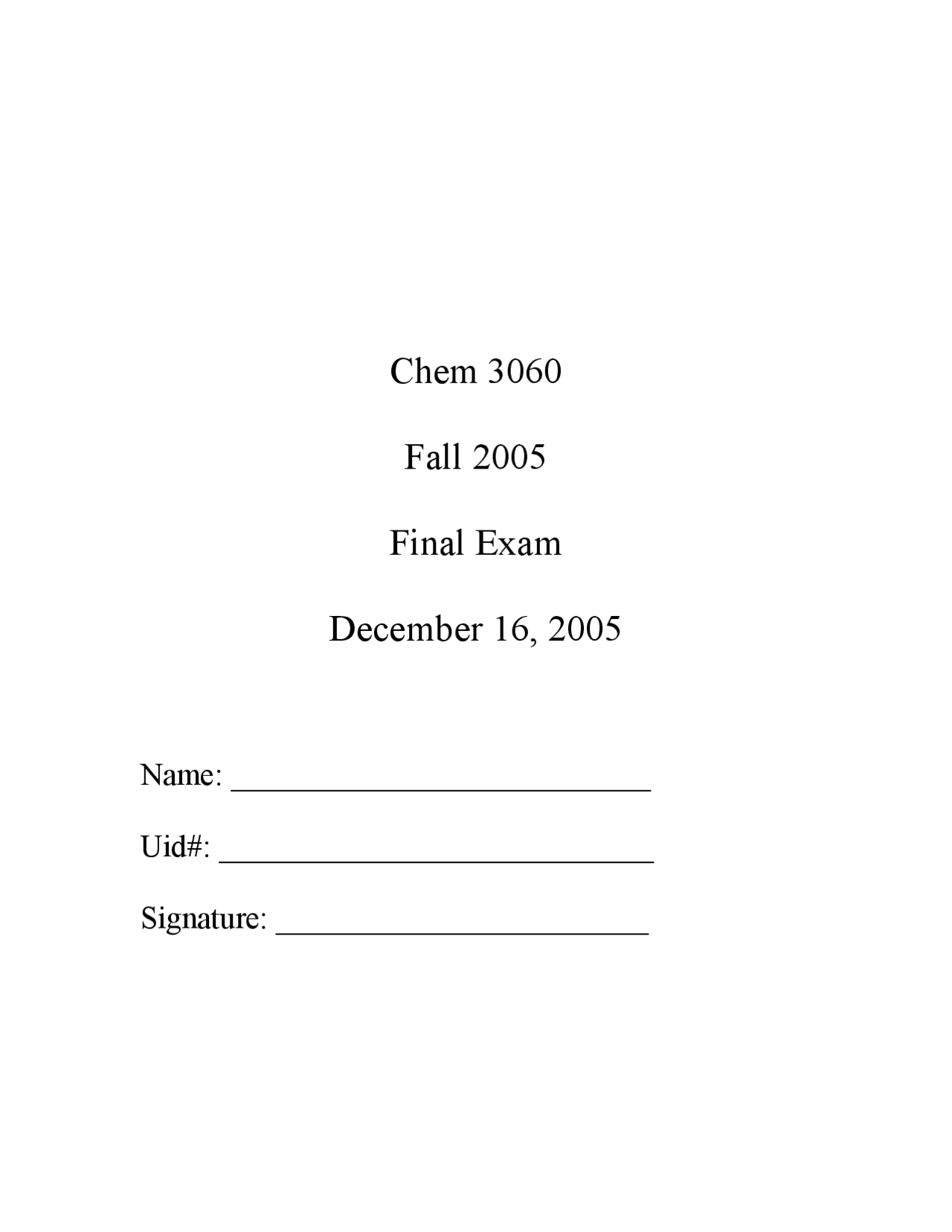 6 Questions On Quantum Chemistry Final Exam Chem 3060 Docsity