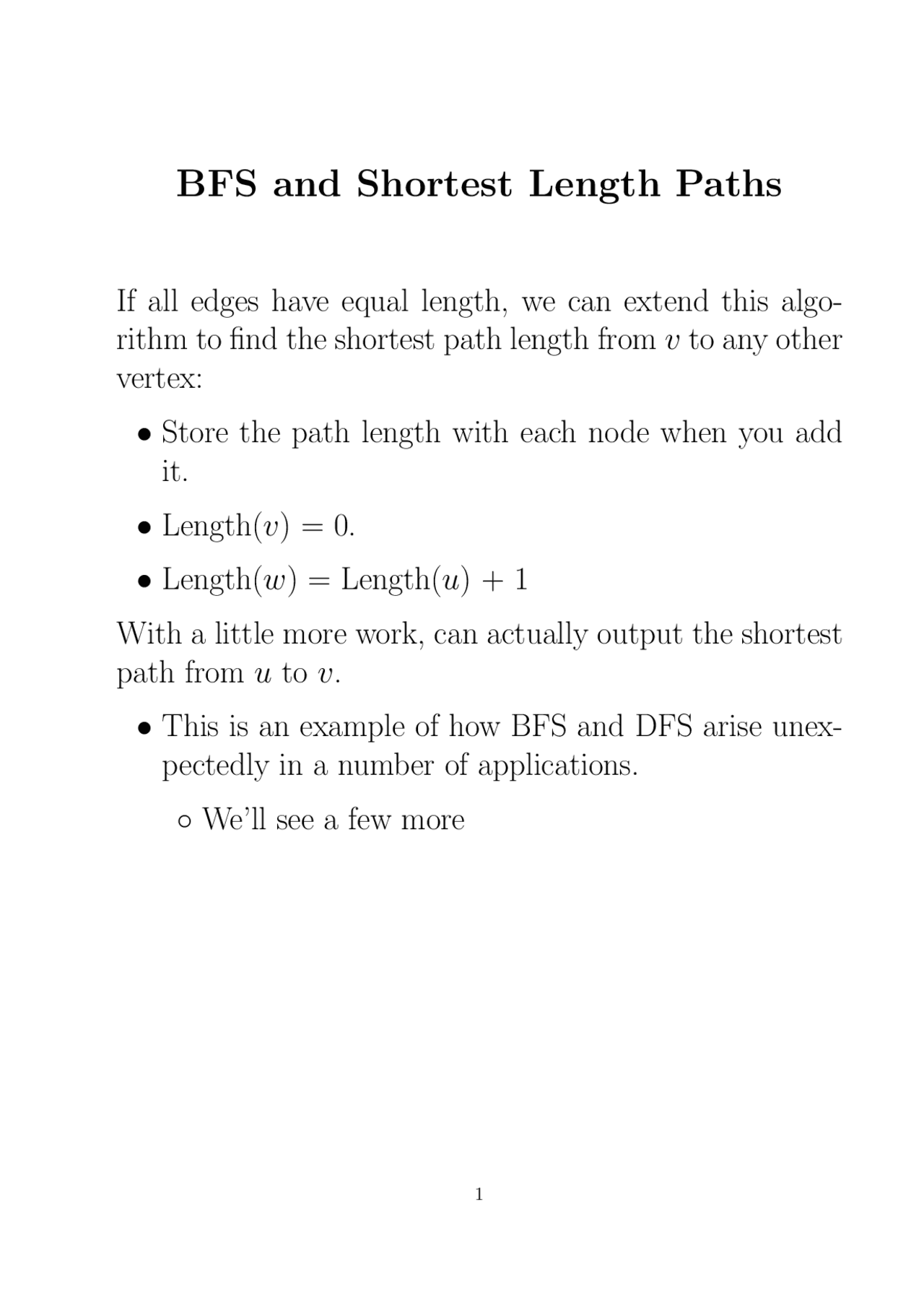 Bfs And Shortest Length Paths Lecture Slides Cs 2800 Docsity