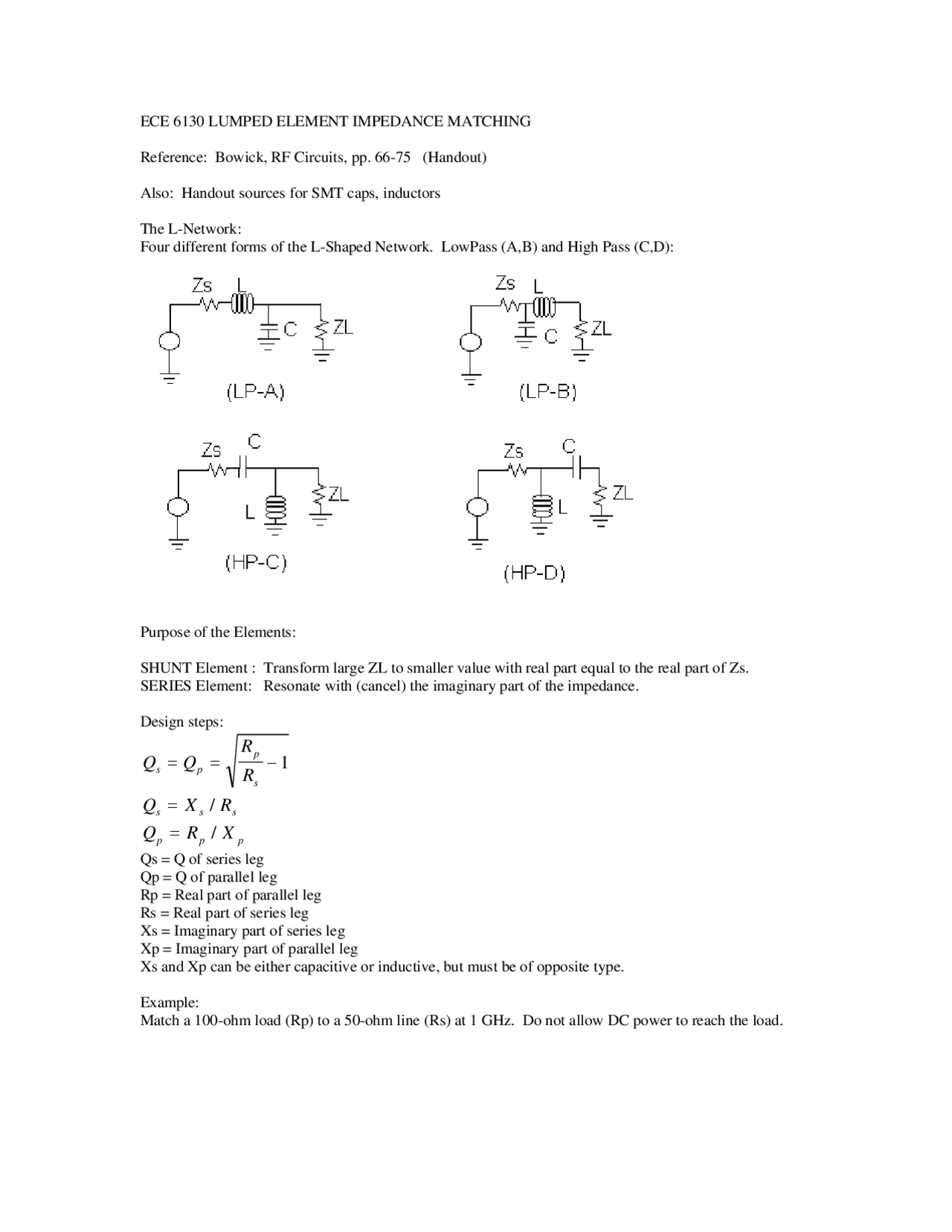 Lumped Element Impedance Matching - Lecture Notes | ECE 5320 | Study ...