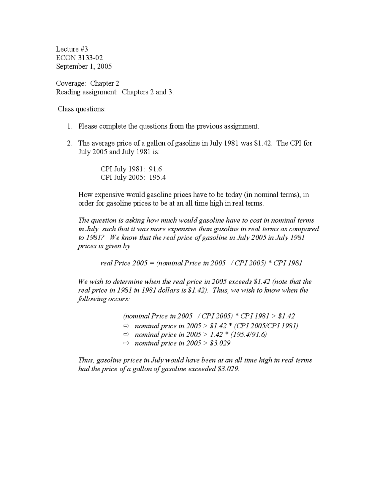 Questions For Assignment 2 Intermediate Macroeconomic Theory Econ