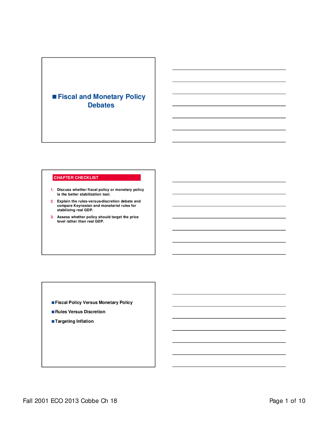 Fiscal And Monetary Policy Database Lecture Slides Eco 2013 Docsity