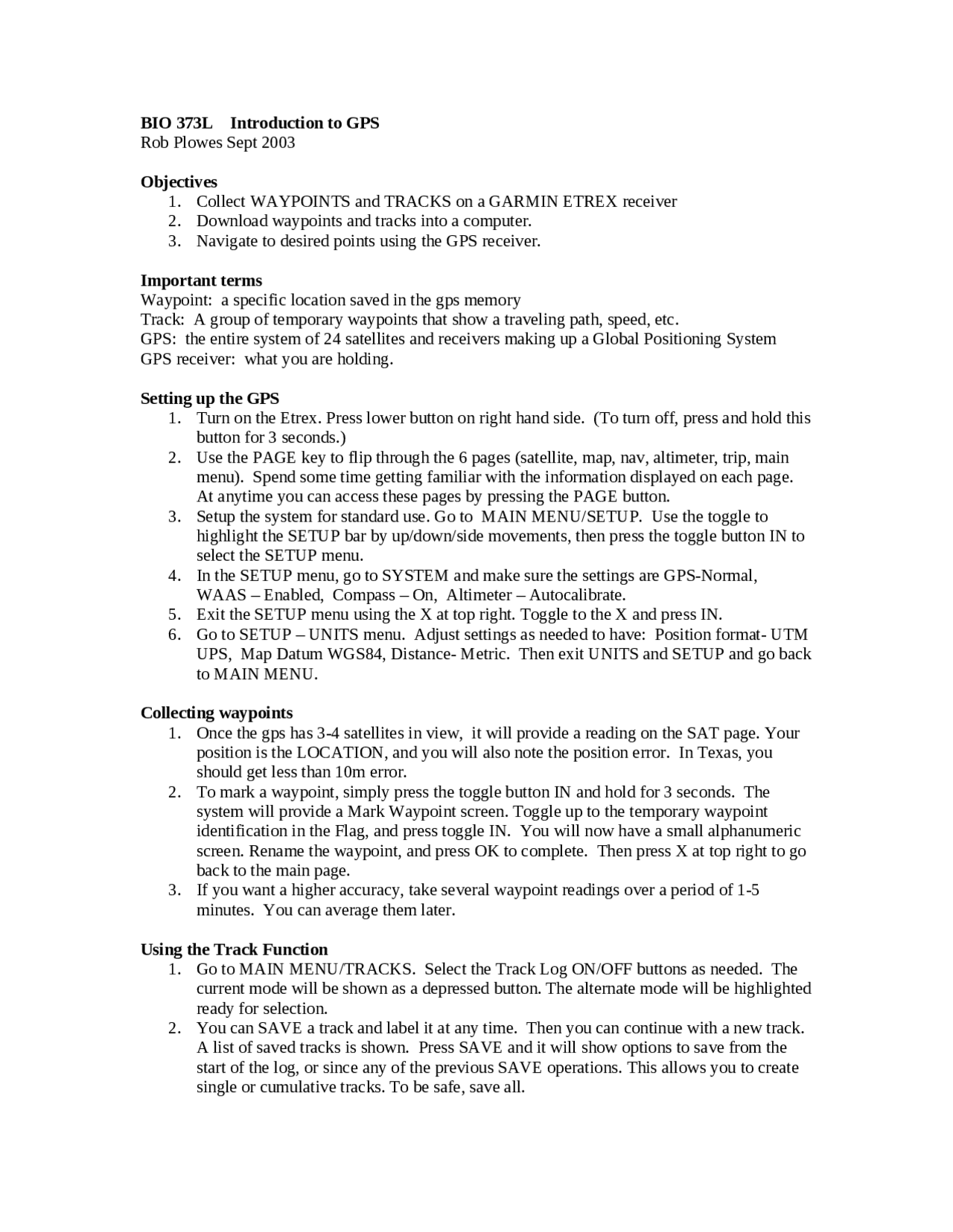 Introduction to GPS - Study Materials | BIO 373 | Study notes Ecology ...