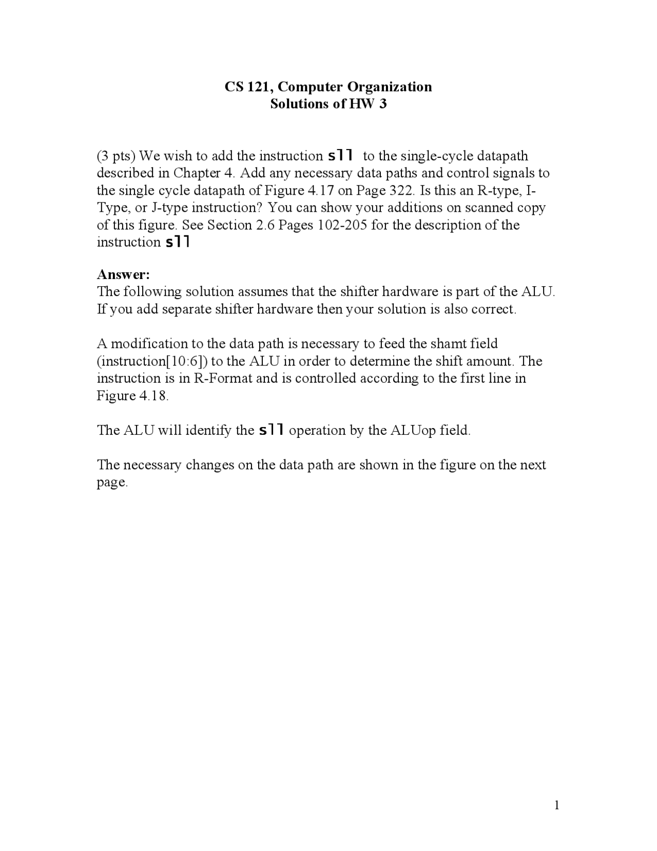 2 Solved Problems In Computer Organization Homework 3 Cs 121 Docsity