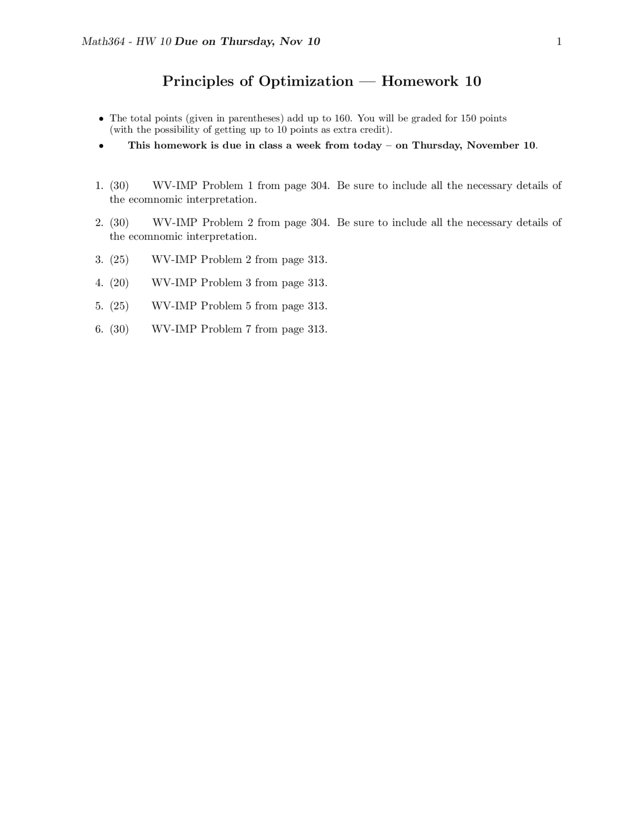 Problem Set 10 Principles Of Optimization Math 364 Docsity