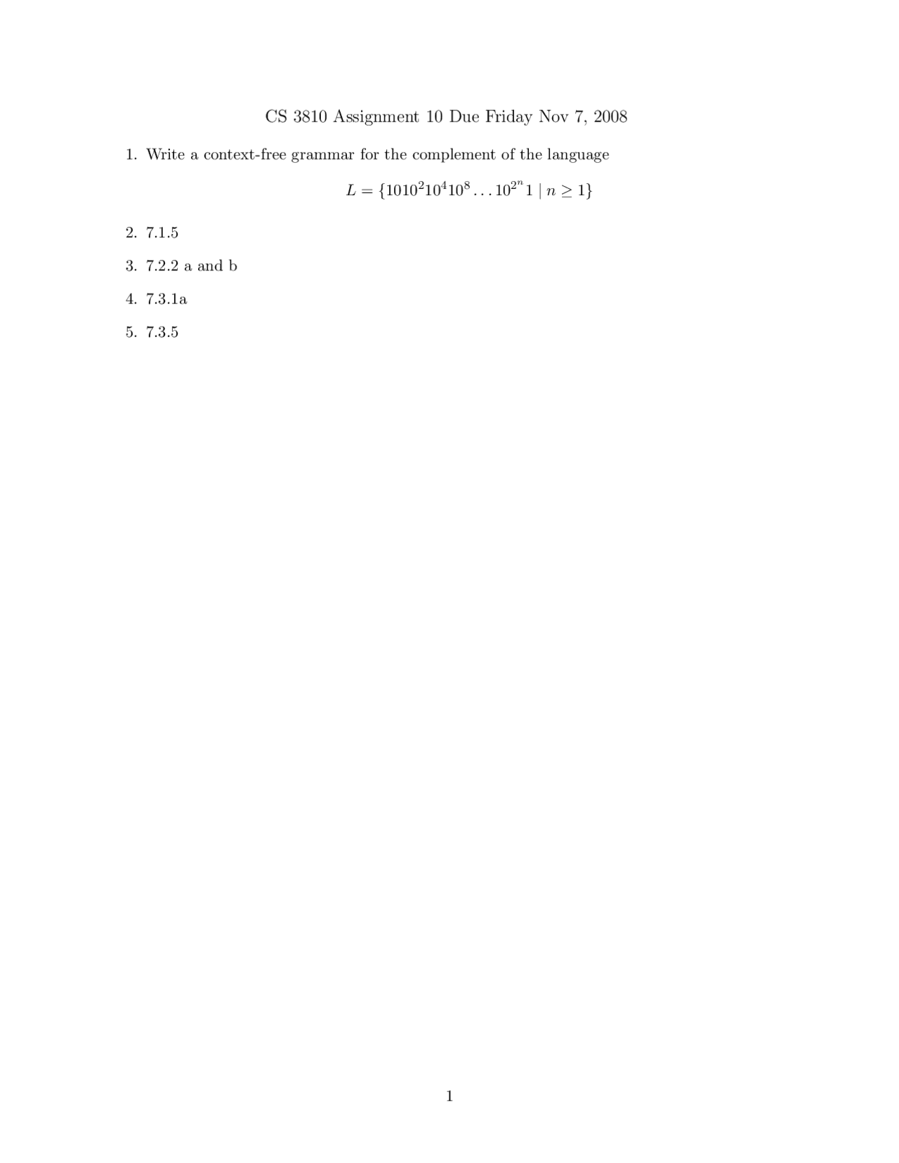 Assignments 10 Questions On Introduction To Theory Of Computing Cs 3810 Docsity