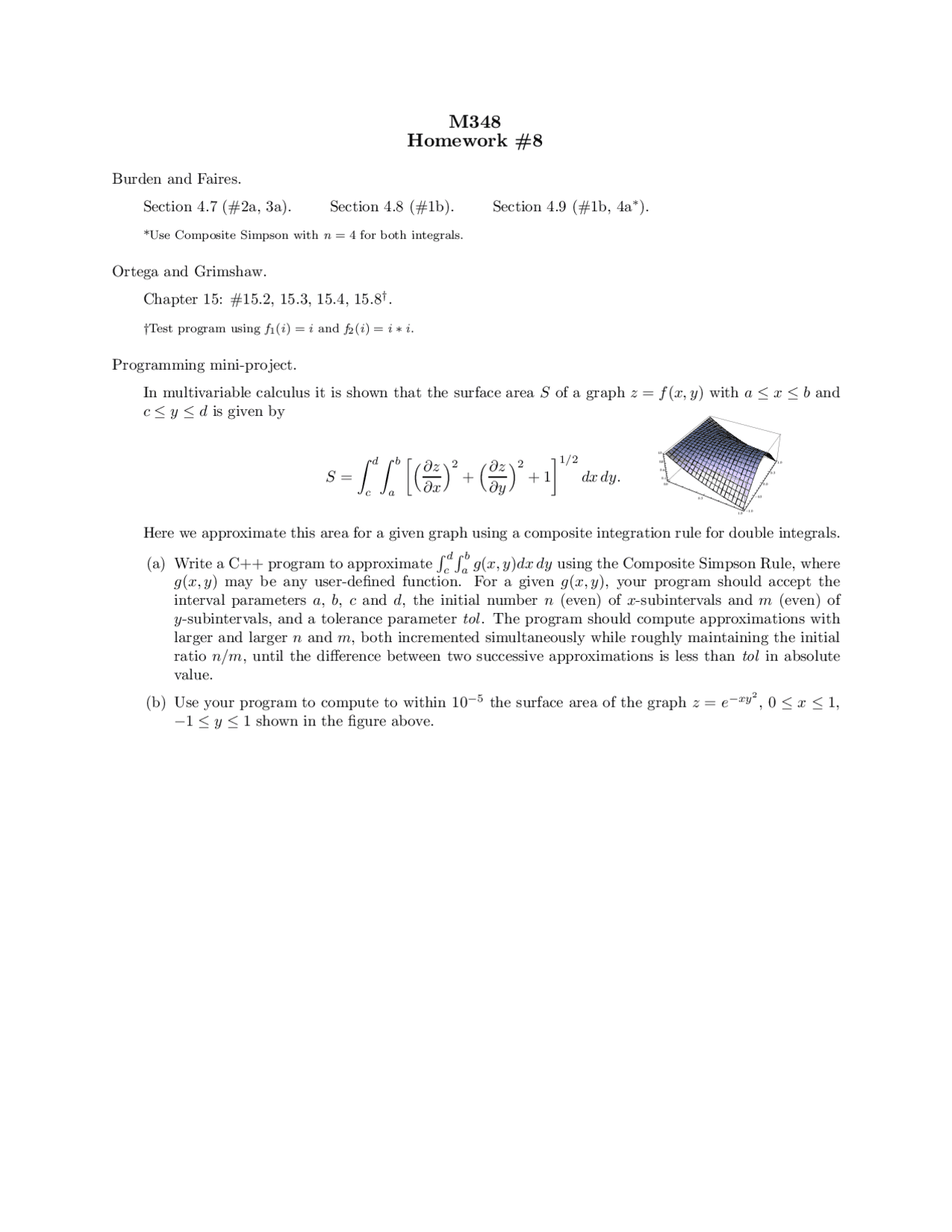 Resolution of Homework 8 - Science Computation in Number Analysis | M 348 - Docsity