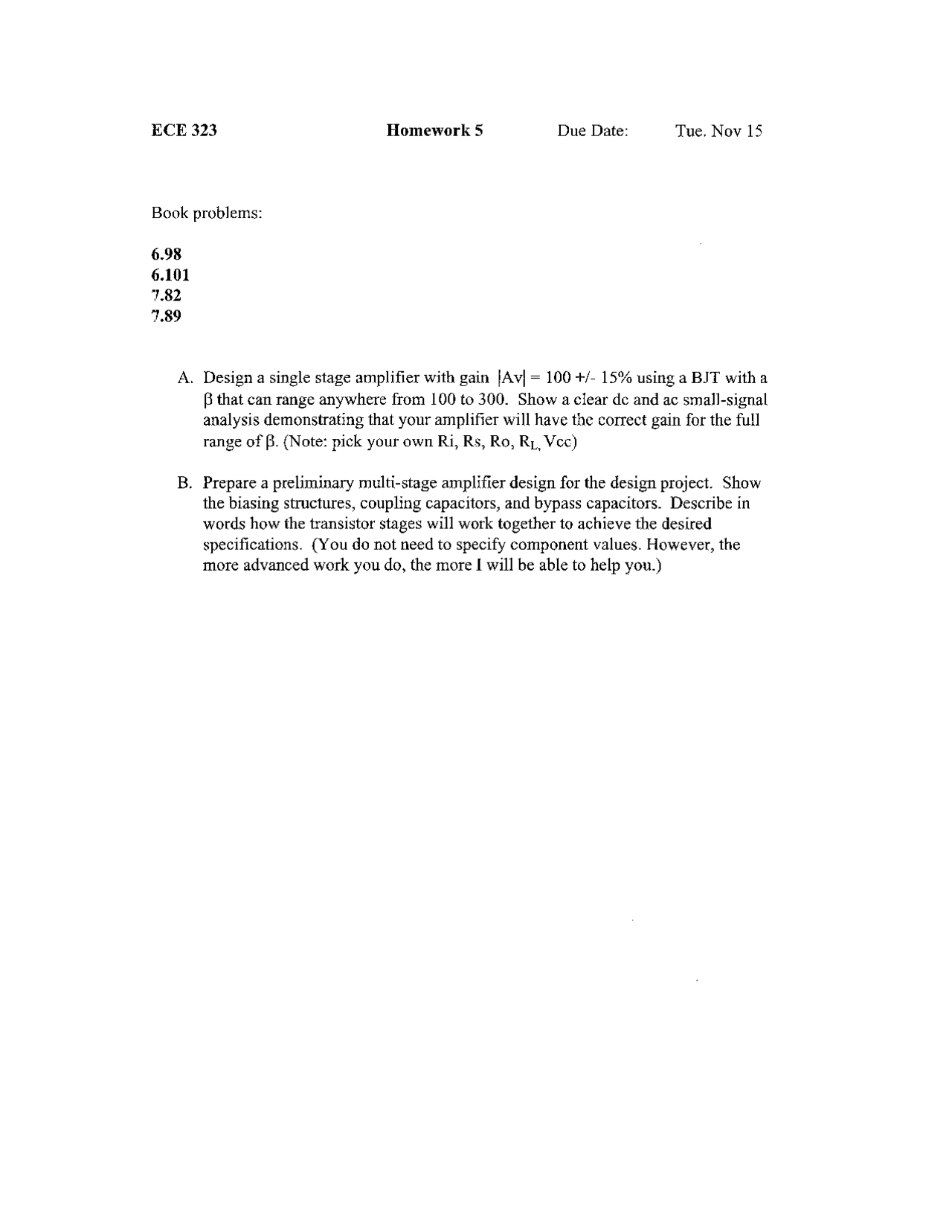 Solutions To Homework 5 Electronics Ii Ece 323 Docsity