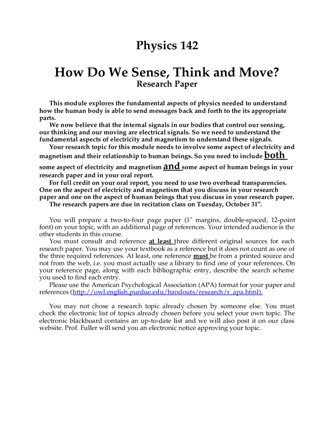 How do we Sense, Think and Move - Elementary General Physics II | PHYS ...