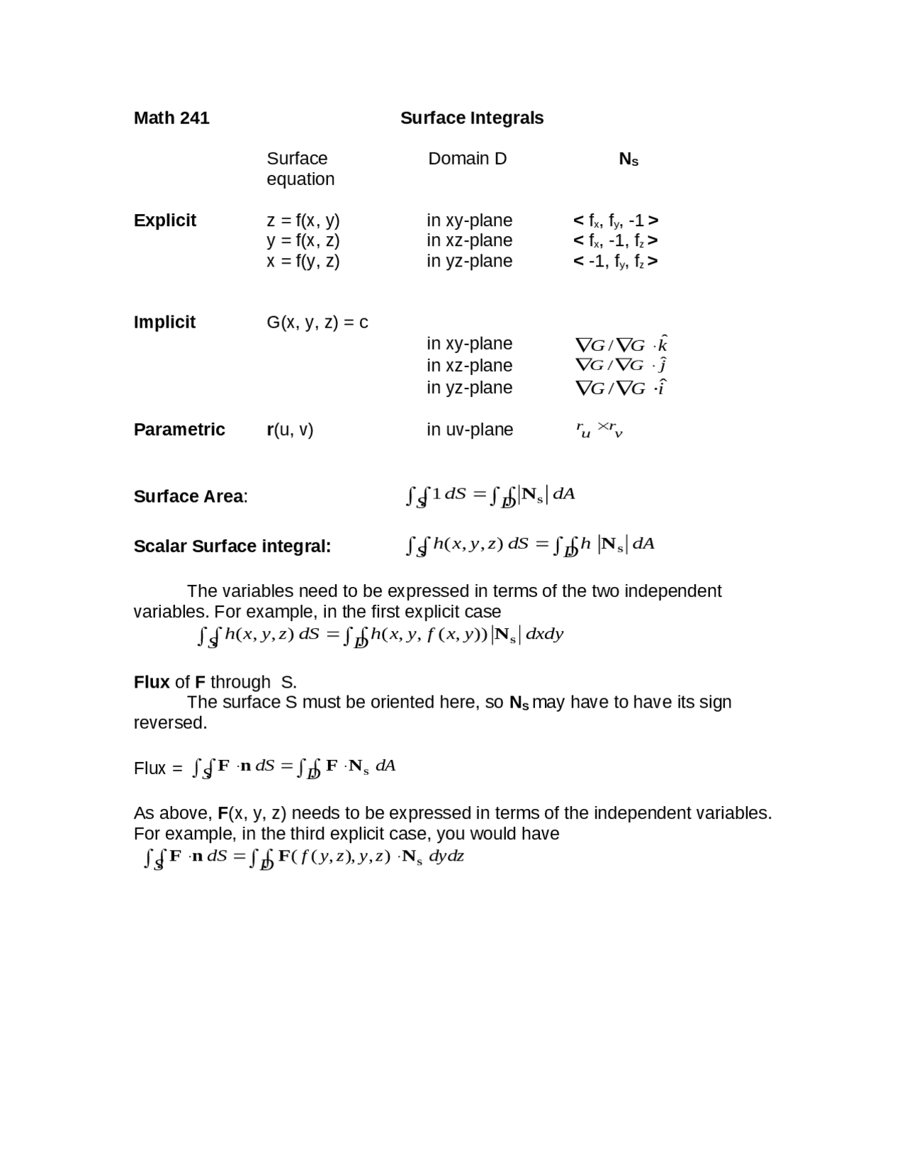 Surface Integrals Lecture Notes Math 241 Docsity