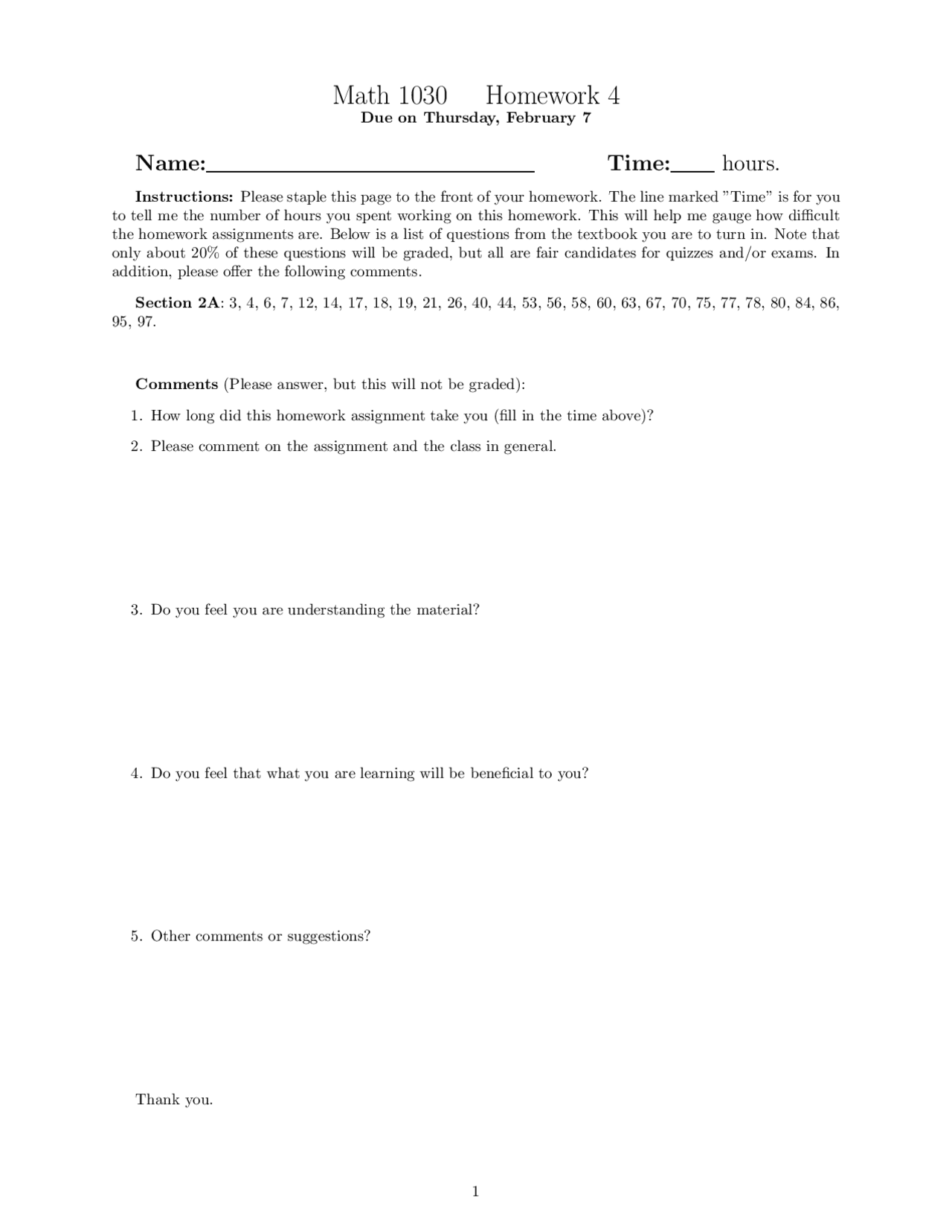 Introduction To Quantitative Reasoning Homework 4 Math 1030 Docsity