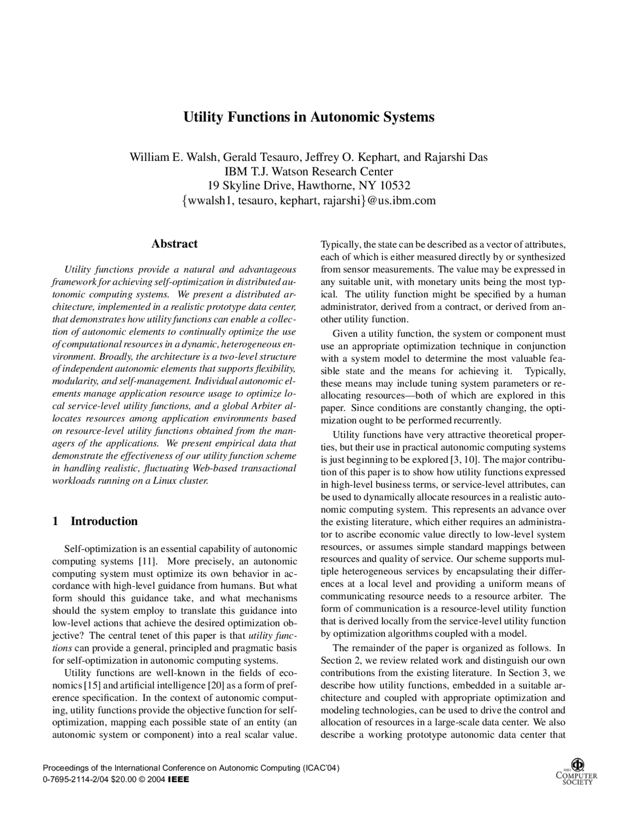 Paper For Utility Functions In Autonomic Systems Csce 896 Docsity